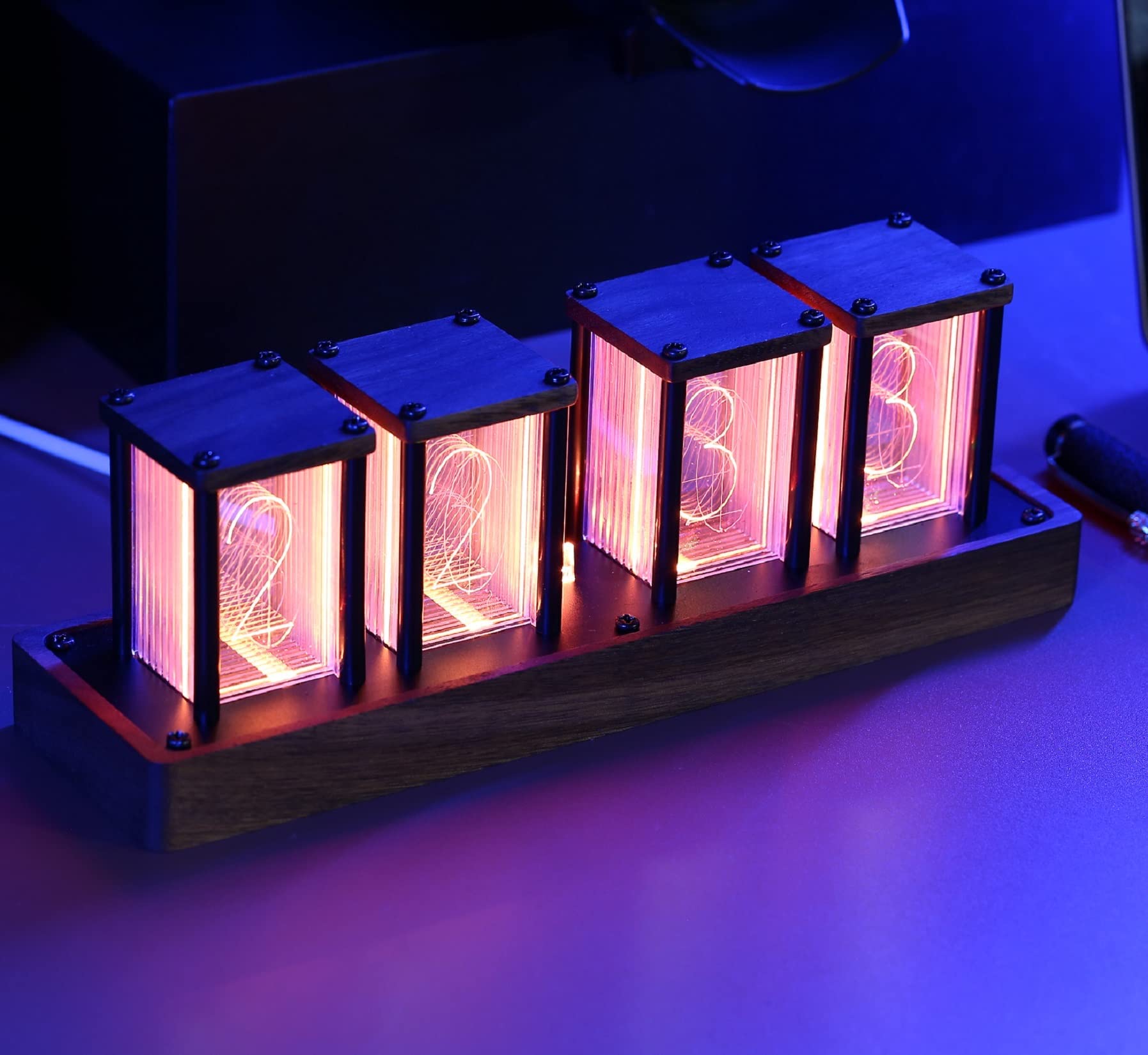 Nixie Tube Clock ClocTeck Digital Alarm Clock Walnut RGB Desk Clock Nixie Tube Clock ClocTeck Digital Alarm Clock Walnut RGB Desk Clock