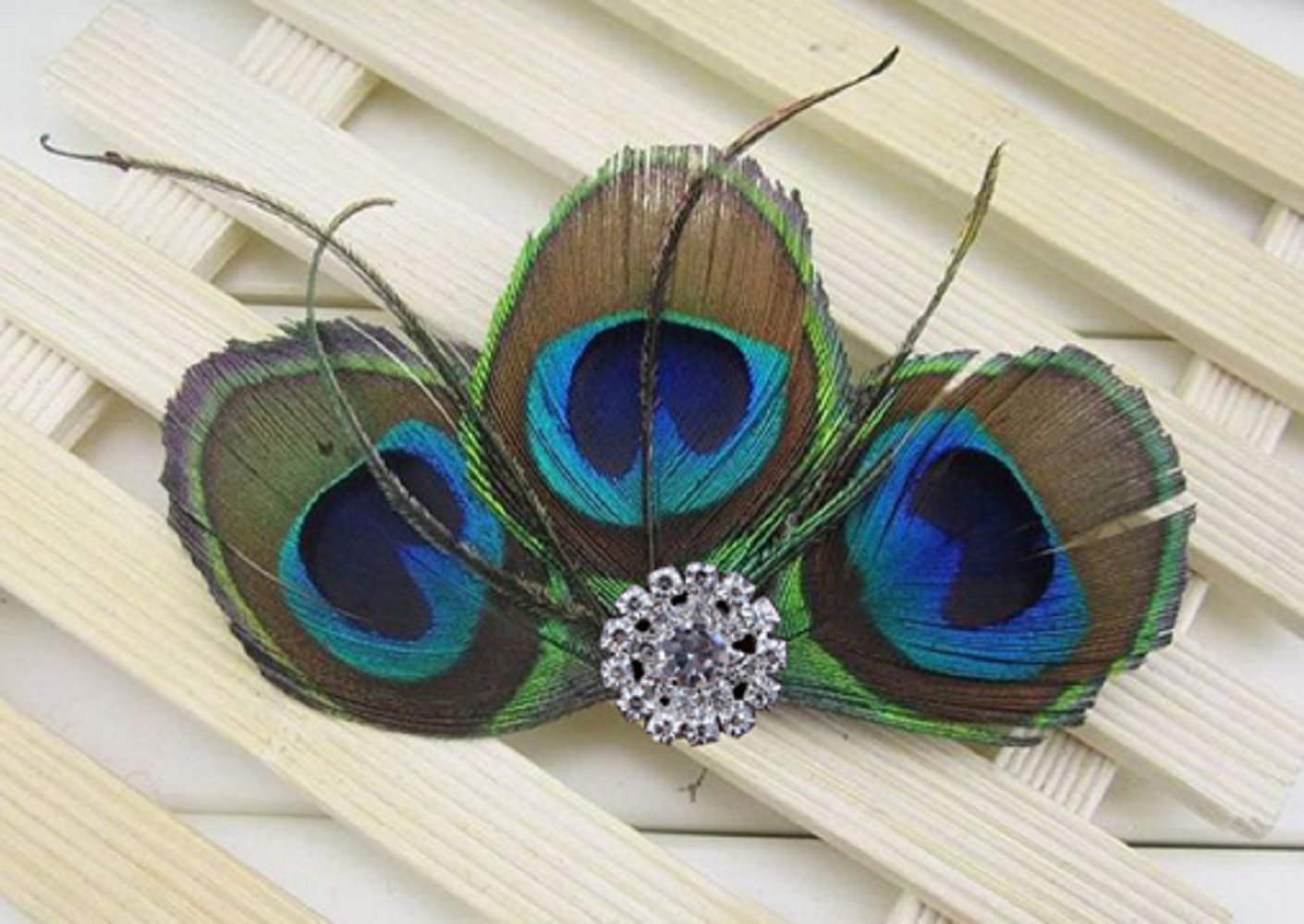 Amazon.com : Leiothrix Peacock Feather & Rehinestone Hair Clips for ...