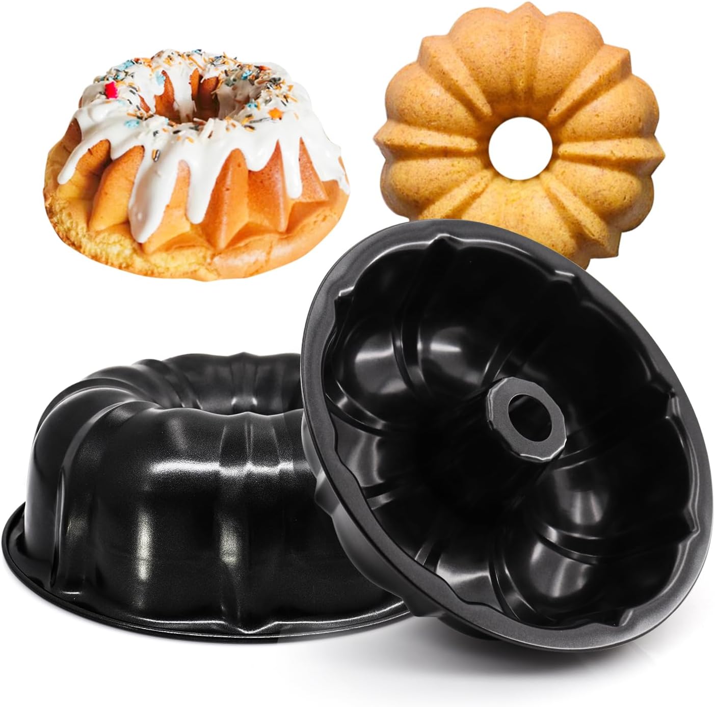 Amazon.com: Nuogo 2 Pack 10 Inch Non Stick Fluted Tube Cake Pans, 10 ...