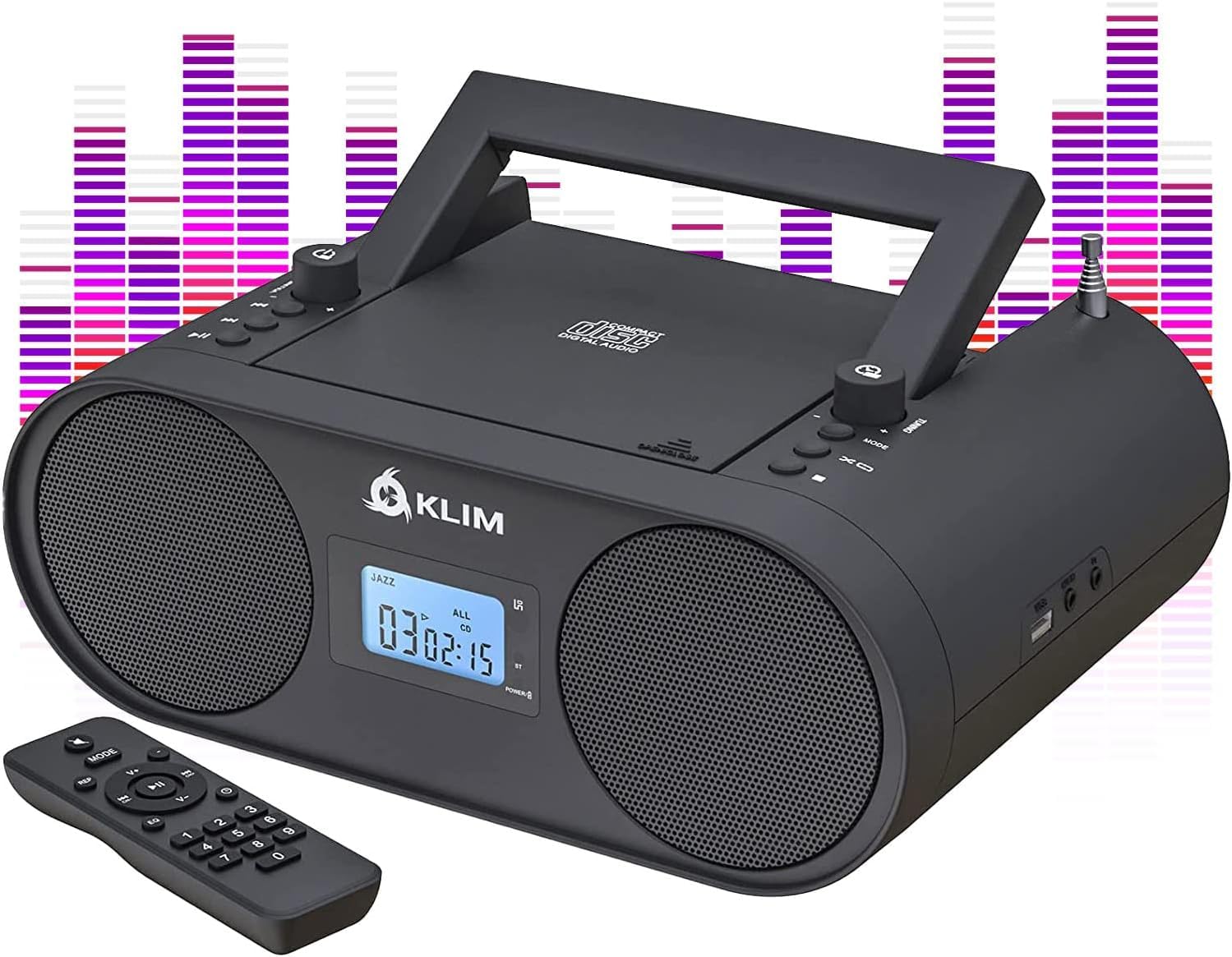 KLIM Boombox B4 Radio mit CD Player + AM/FM Radio, MP3, Bluetooth, AUX, USB tragbar mit ...
