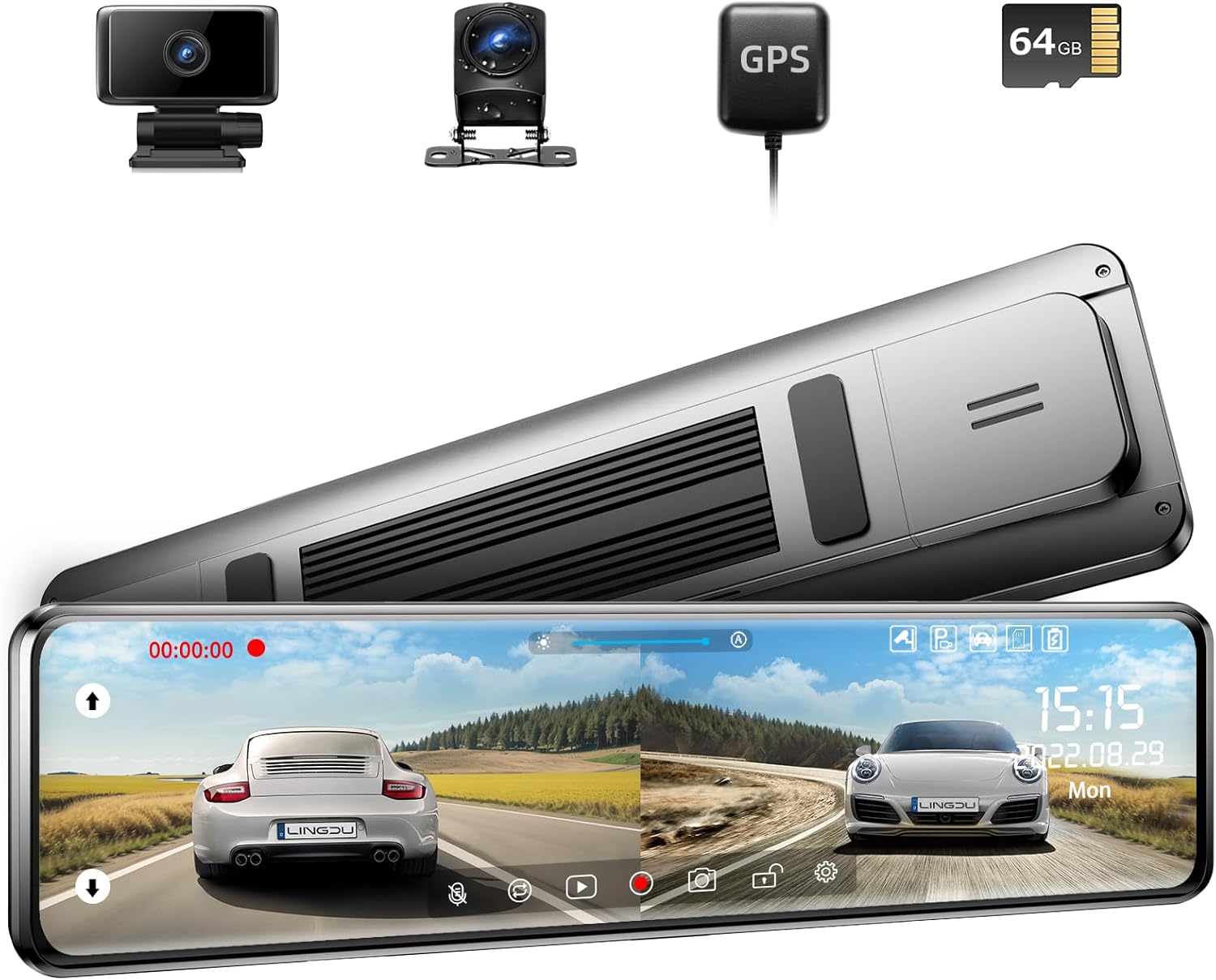 Amazon.com: LINGDU LD05 12" Mirror Dash Cam Backup Camera, 2K 1440P ...