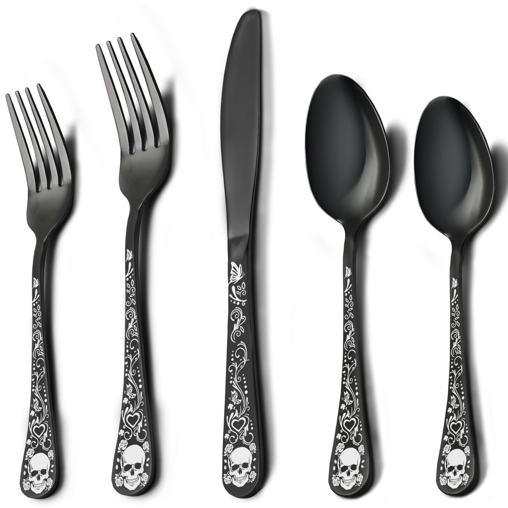 Amazon.com | MUJINON Skull Black Silverware Set for 4, 20-Piece Black ...