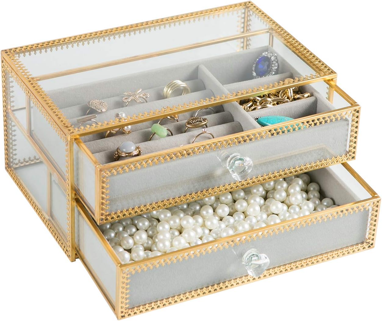 Amazon.com: DesignSter Clear Glass Jewelry Box with Removable Velvet ...