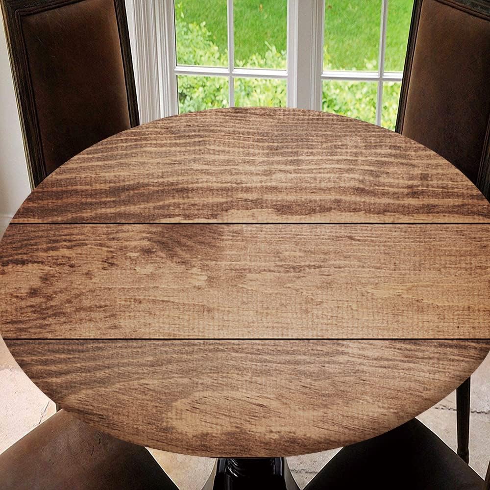 Amazon.com: JCETUNO Wooden Tablecloth Elastic Edged Round Fitted Table ...