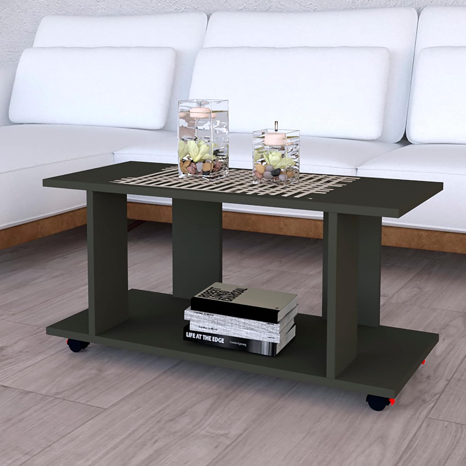 Henor Mesa Baja con Ruedas. Madera FSC® Mod. Pilar. 90 x 40 x 45.5 cm ...