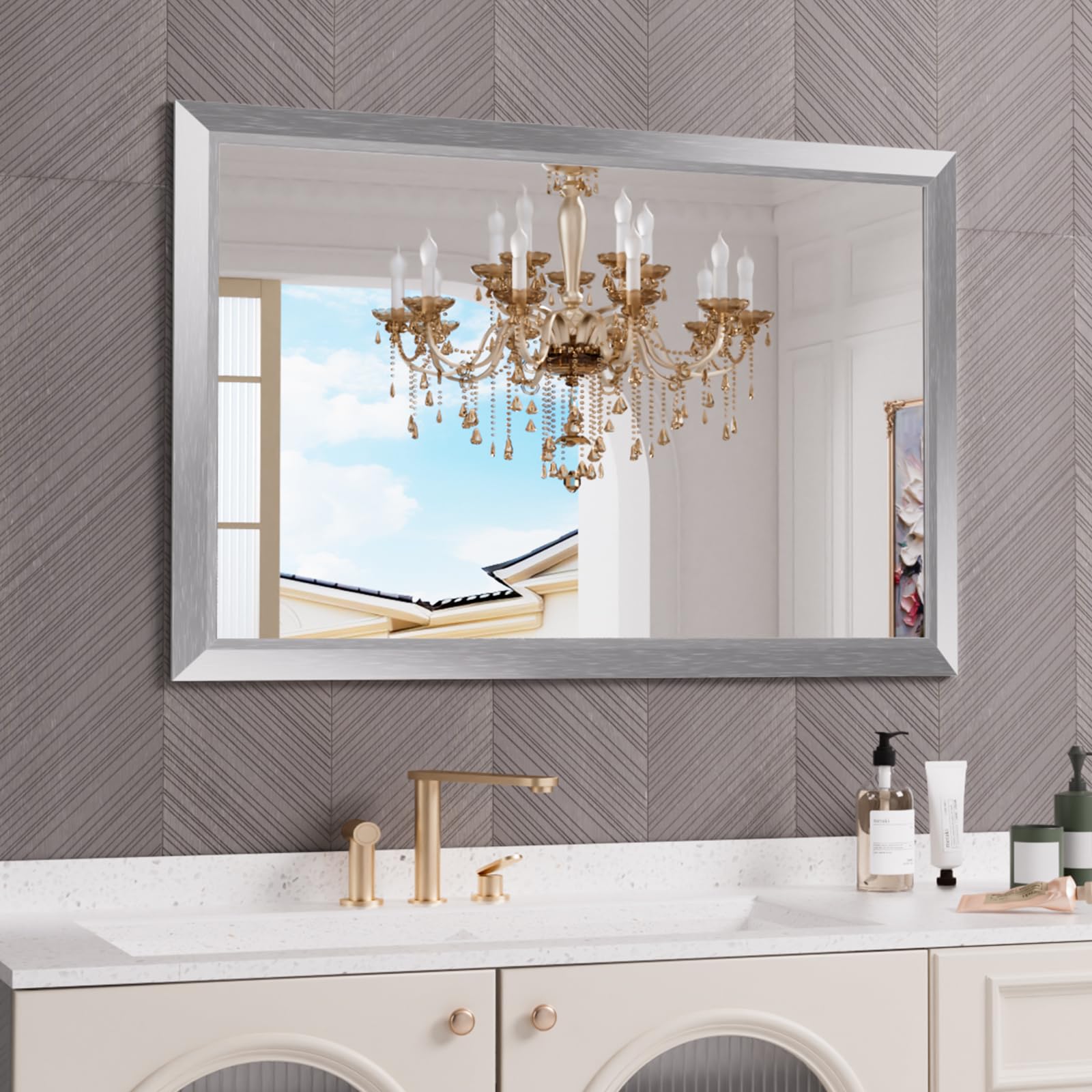 Amazon.com: Amorho 48x32 Inch Bathroom Mirror Silver, Thick Metal ...