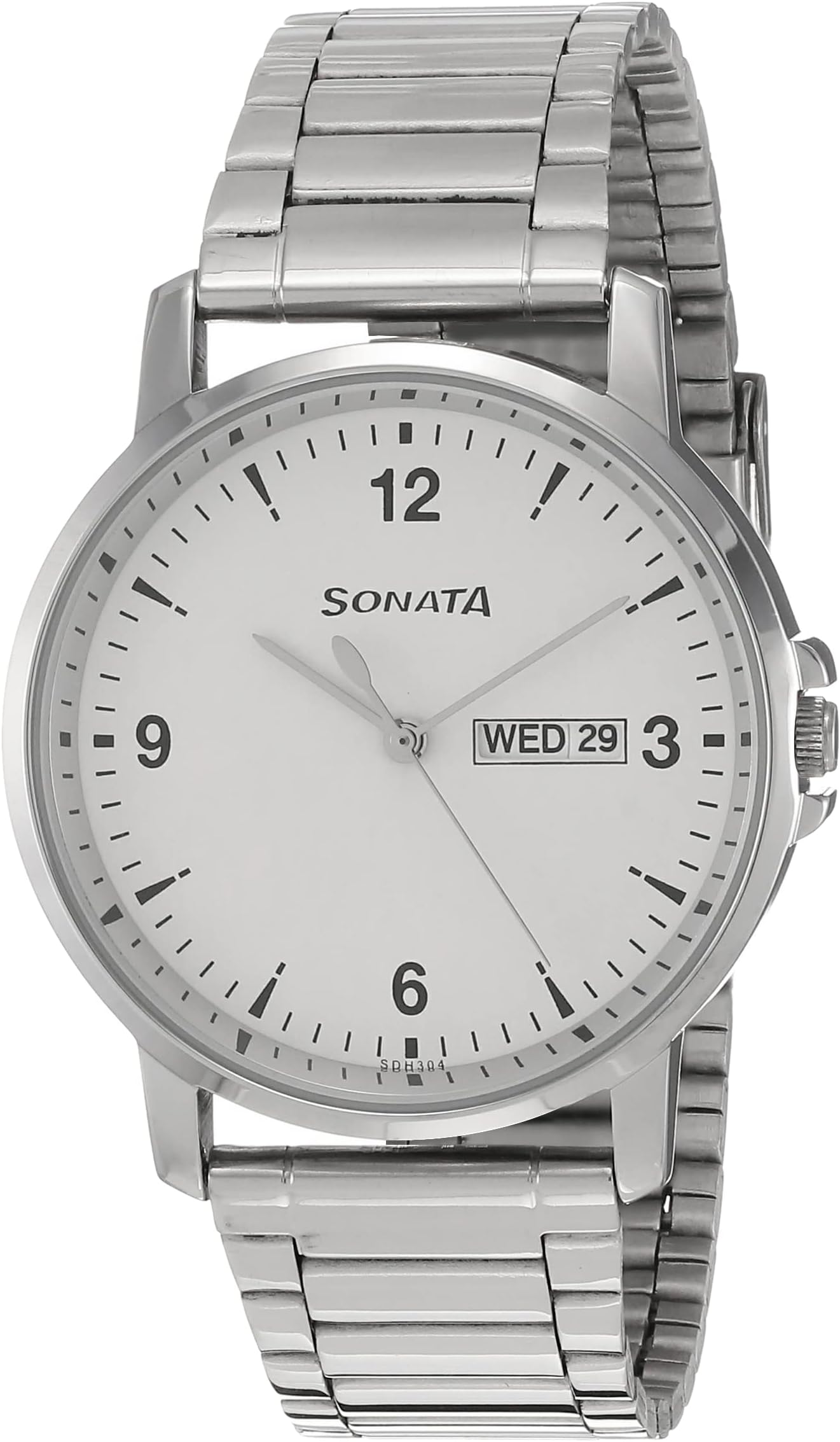 Sonata Quartz Analog with Day and Date White Dial Stainless Steel Strap ...