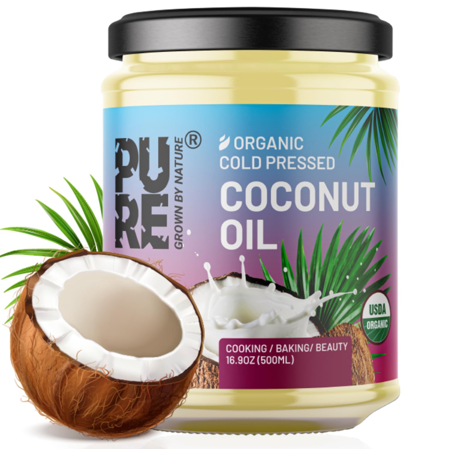 Amazon.com : Pure Organic Coconut Oil 16.90 Oz | Cold Pressed ...