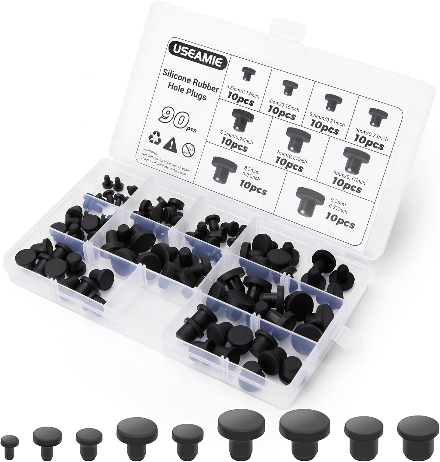 90 Pcs Black High Temp Silicone Rubber Hole Plugs, 9 Sizes Diameter T ...