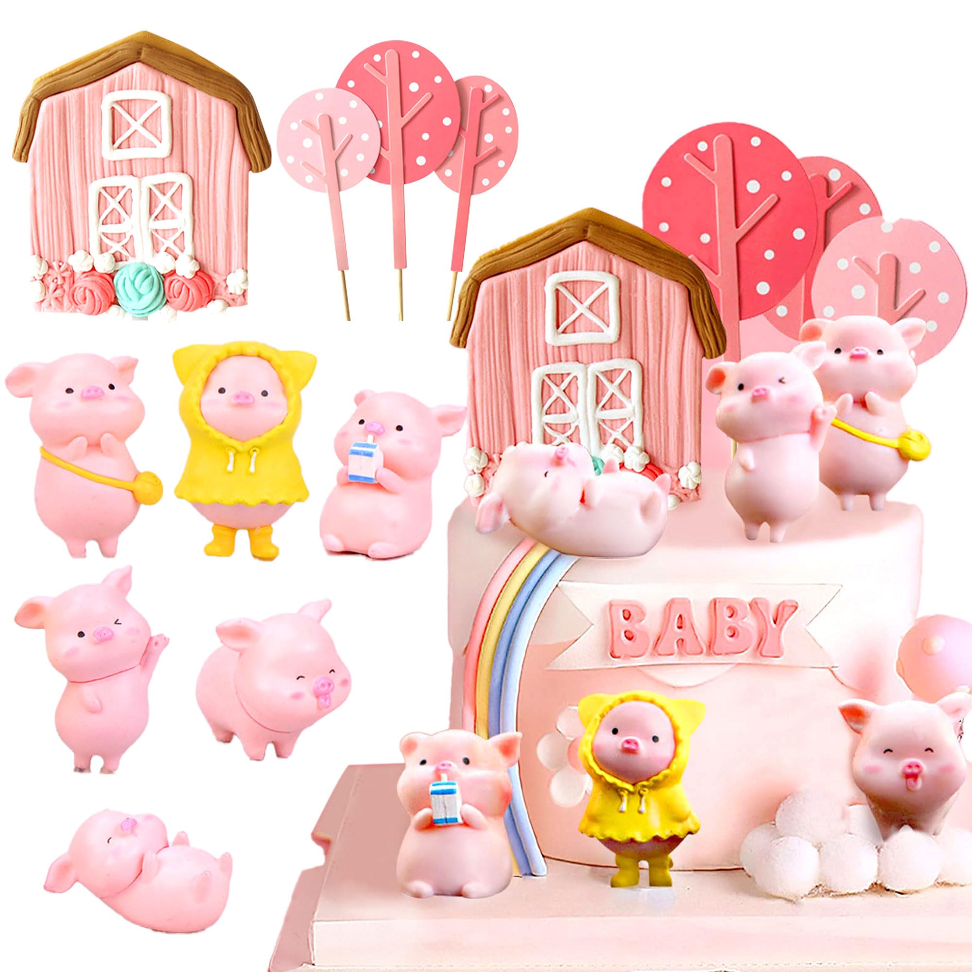 Amazon.com: 10Pcs Pink Pig Cake Decoration Piggy Cake Topper Miniature ...