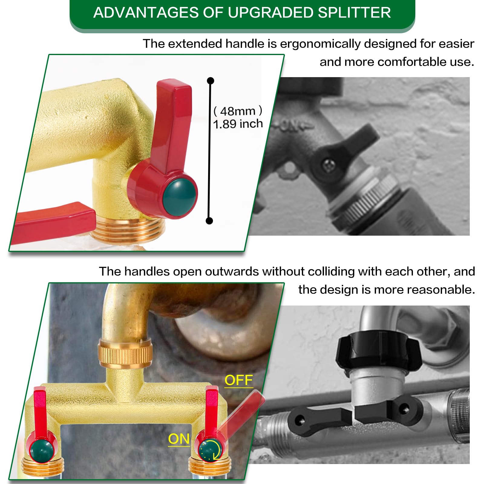 iBamso Solid Brass Garden Hose Splitter, 4 Way Tap Splitter with On/Off ...