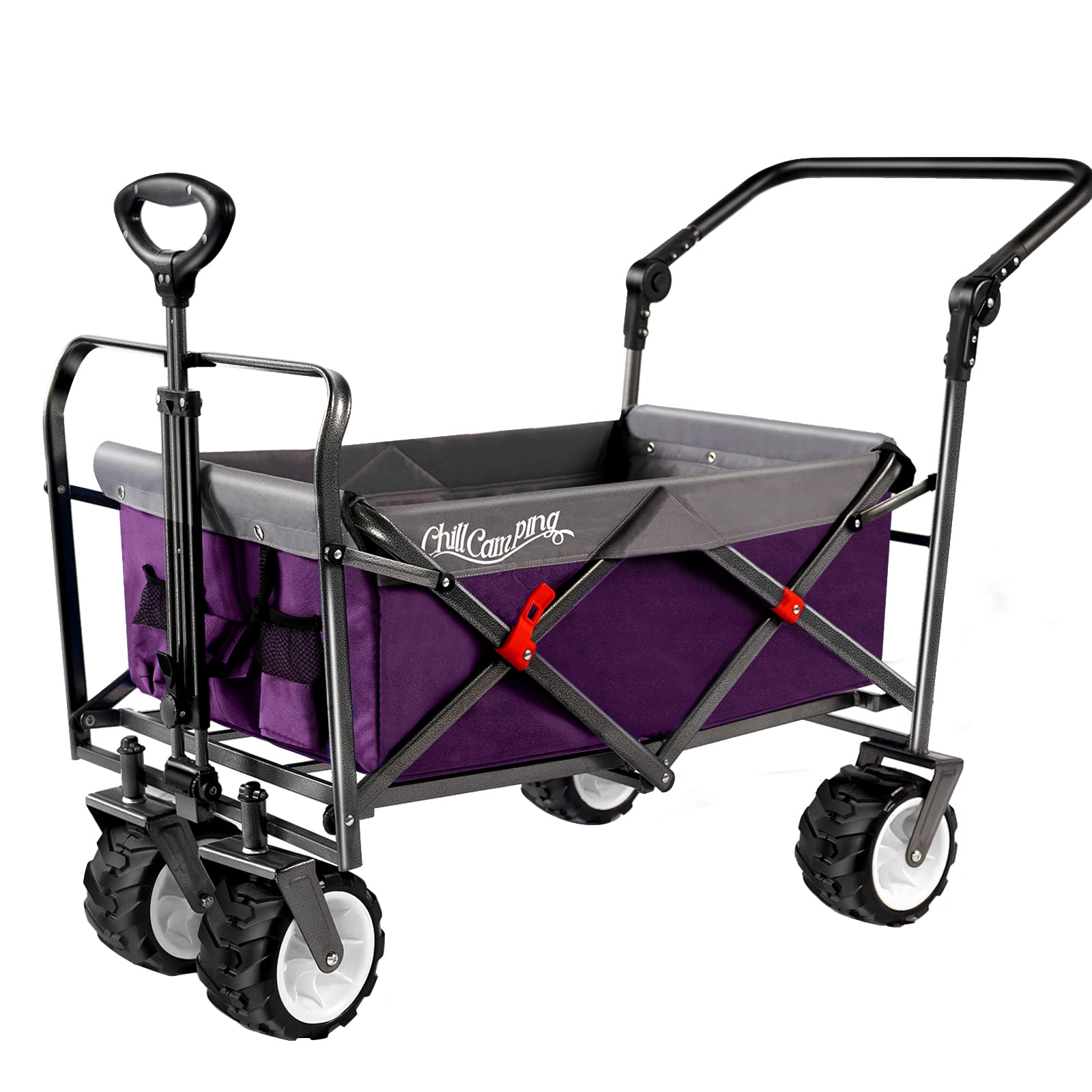 Push Pull Beach Wagon with Big Wheels, All Terrain Heavy Duty Grocery ...