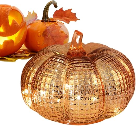 Pumpkin Lights - LED Battery Indoor Light with Timer | Glass Pumpkin ...
