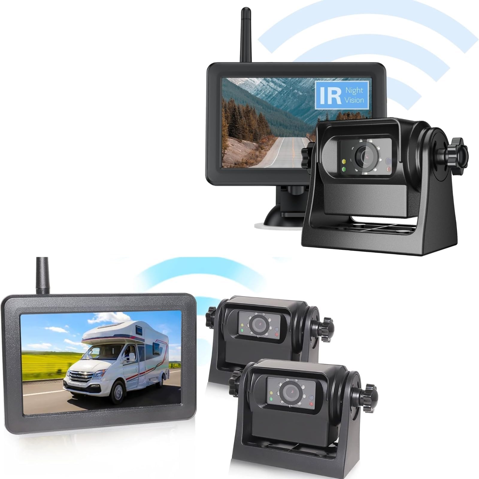 Amazon.com: 3x Wireless WiFi Magnetic Backup Cameras 1080P HD 5" Dual ...