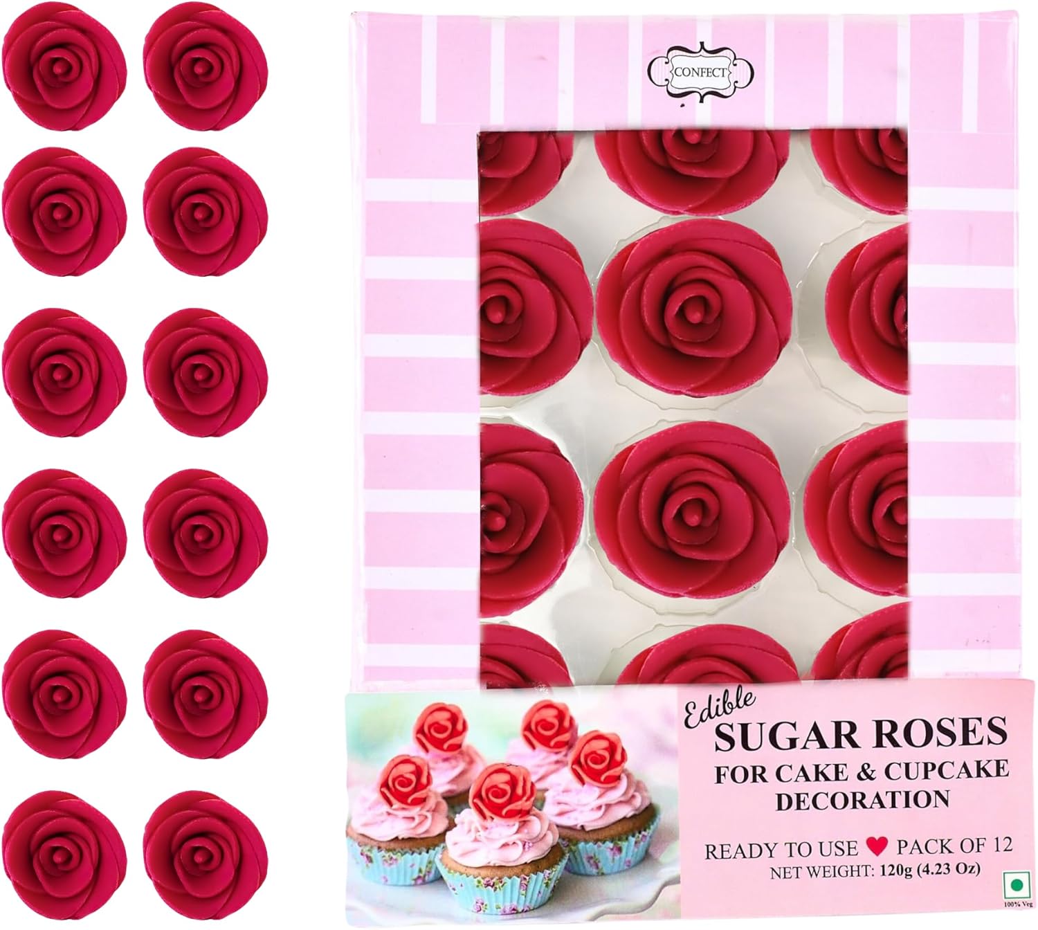 Amazon.com: Confect Edible Rose Cake Toppers For Cupcakes & Doughnut ...