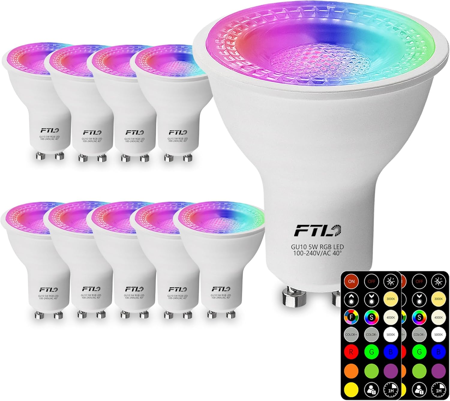 FTL GU10 LED Color Changing Light Bulb with Remote Control, RGB ...