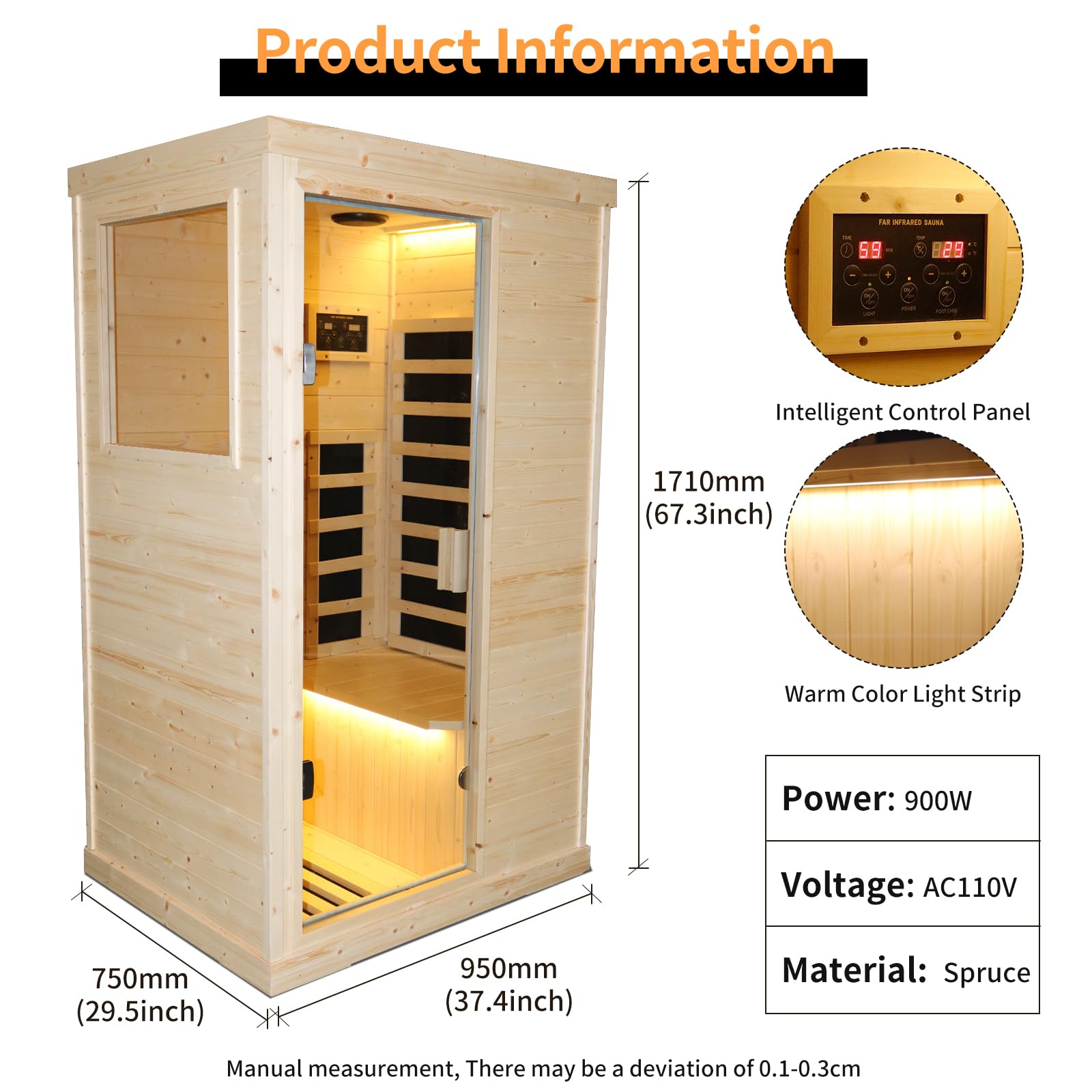 Far Infrared Wooden Sauna Room Home Sauna Spa Dry Saunas Single Person ...