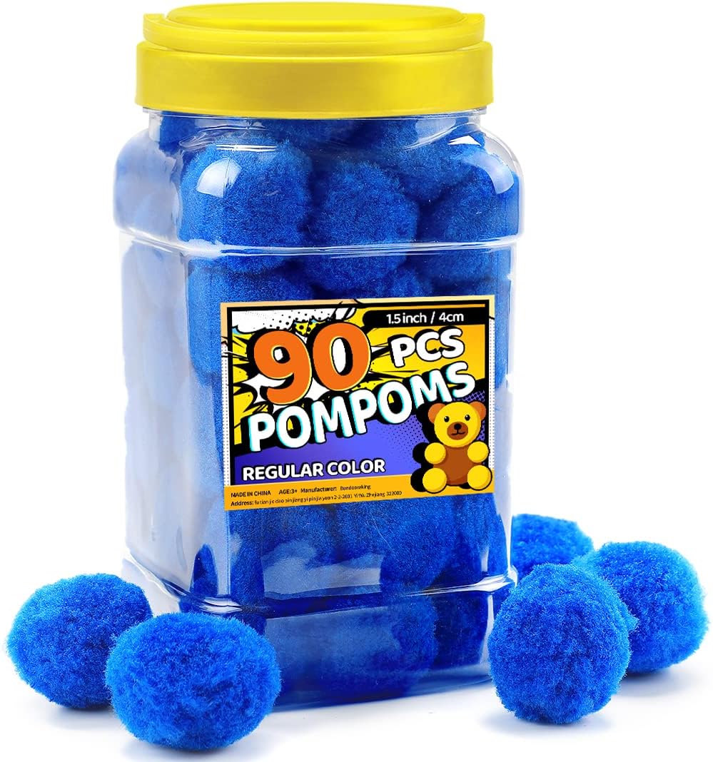 Amazon.com: Bundooraking Pom Poms, 1.5 Inch (4cm), 90pcs Blue for ...