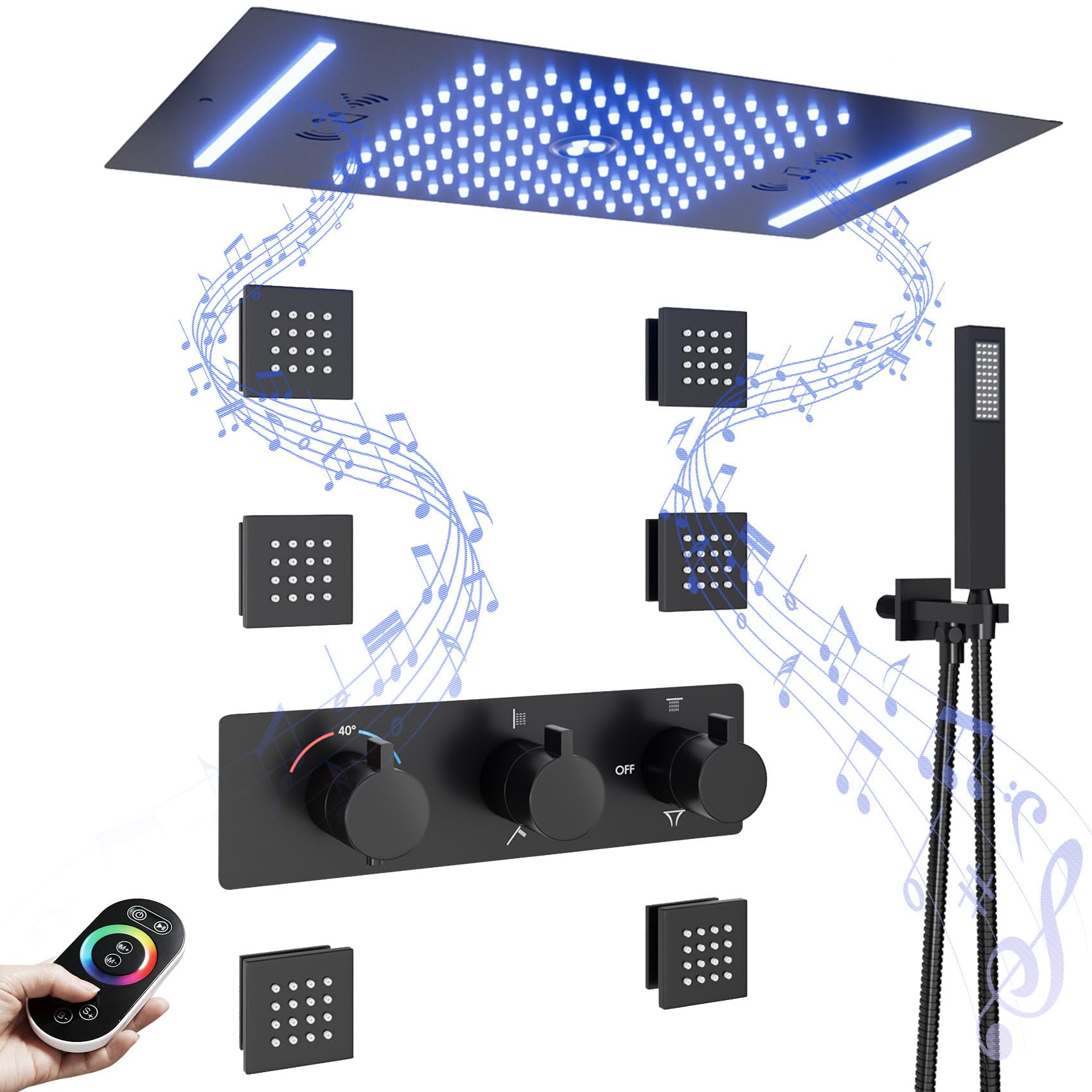 Doozoler Full Body Shower System, 24" Thermostatic Rain Shower System ...