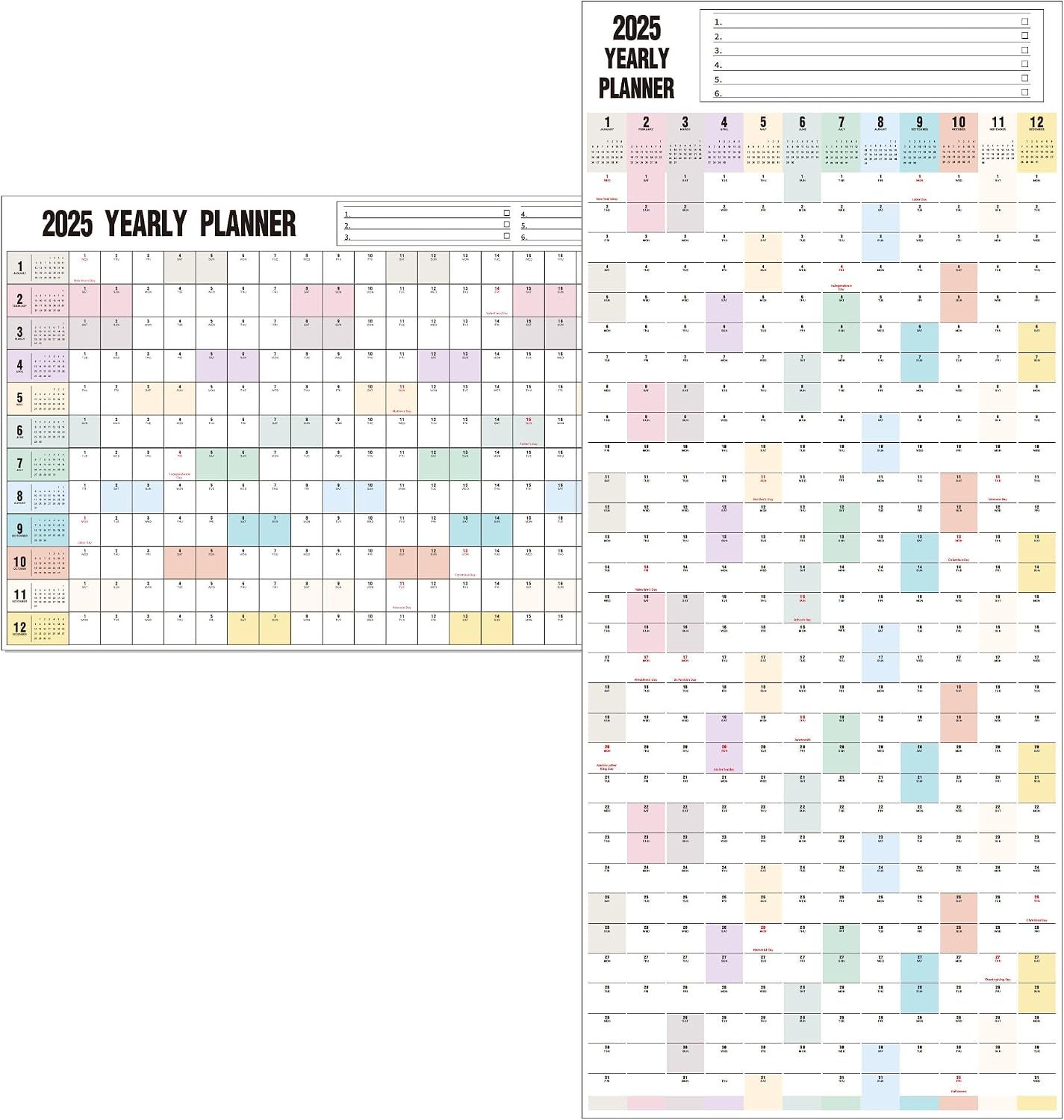 Yearly Wall Calendar 2025 Dry Erase Calendar for Wall, Large Reversible ...