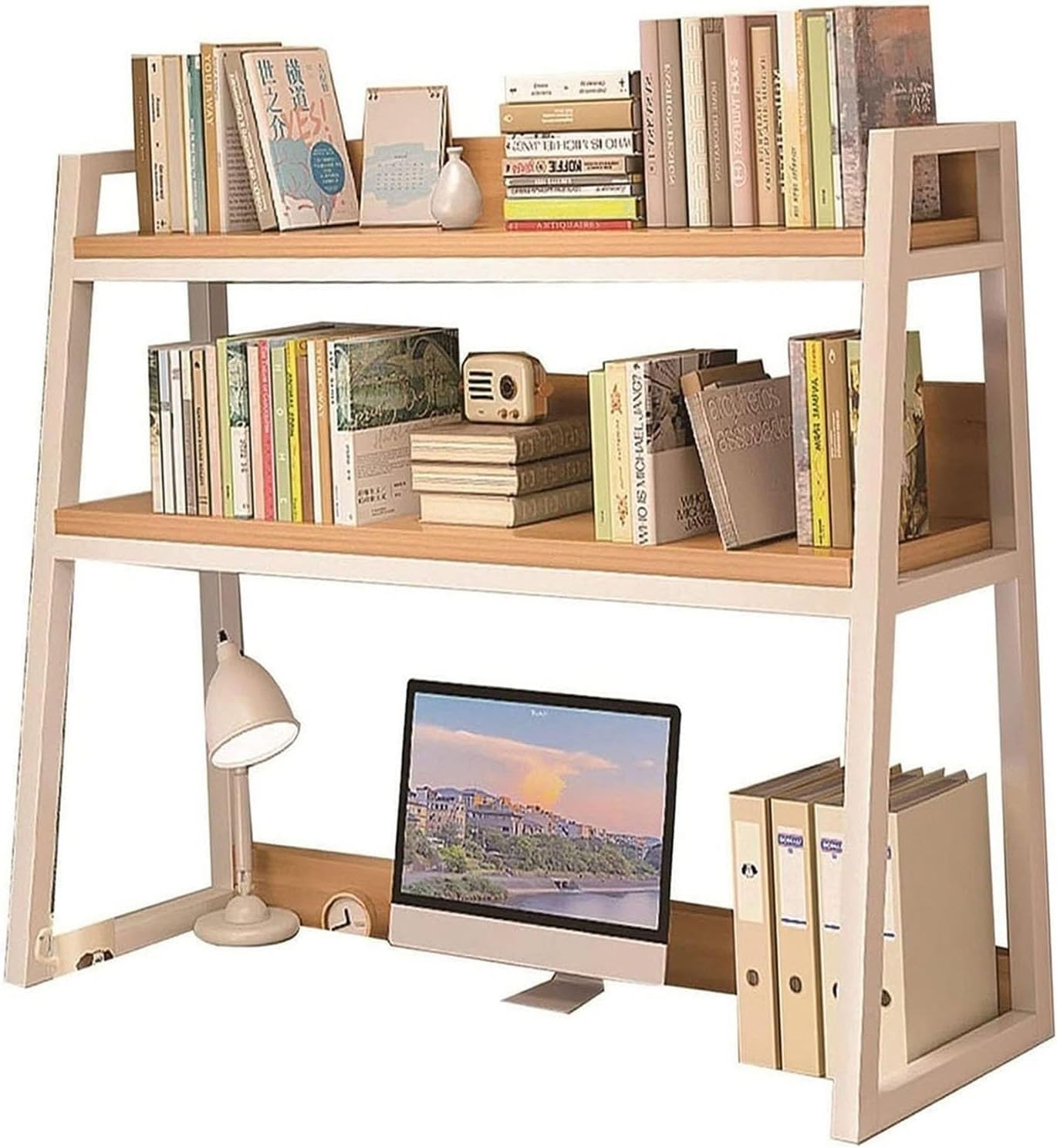 Amazon.com: GANDUS Bookshelf 2 Laye Metal Desktop Bookcase Trapezoidal ...