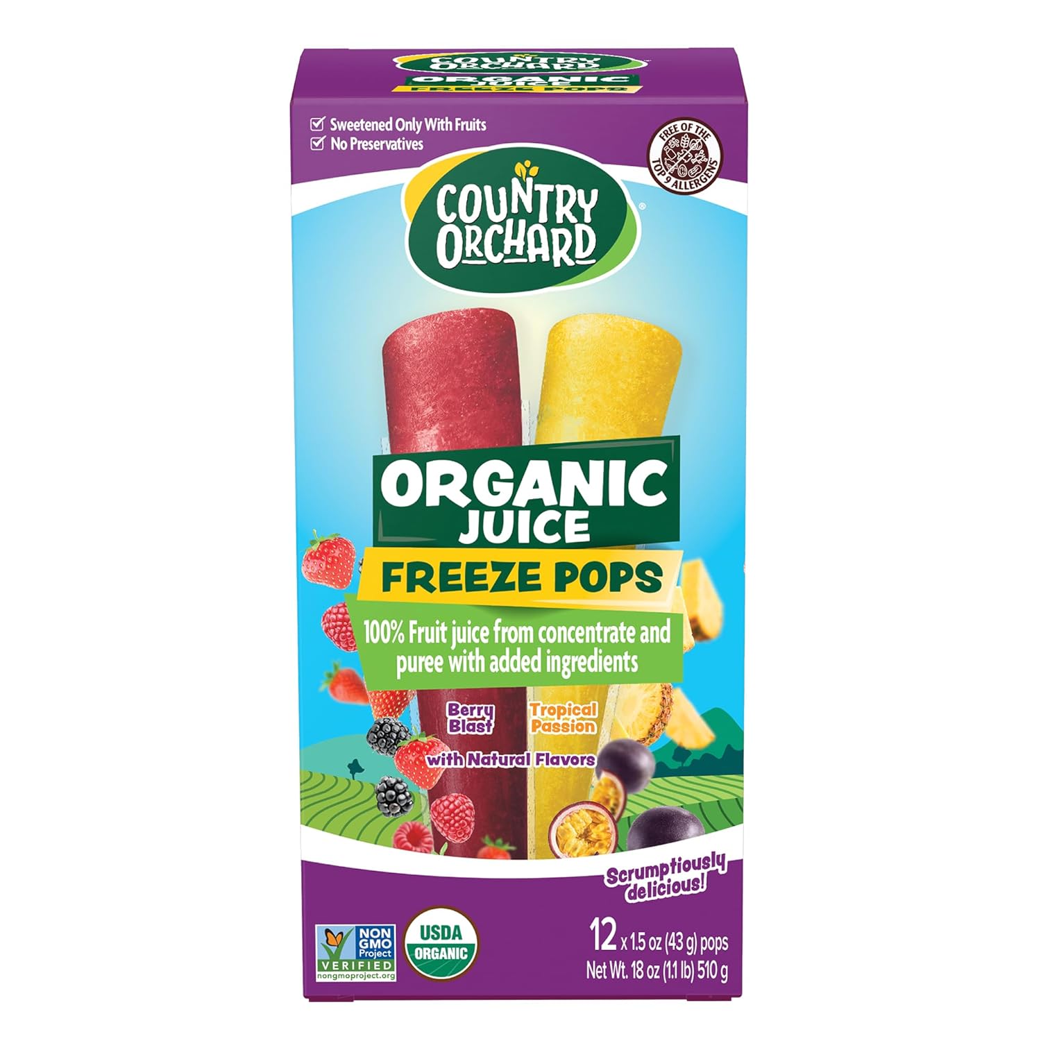 Amazon.com: Kisko Freezies Country Orchard Organic Freeze Pops 100% ...