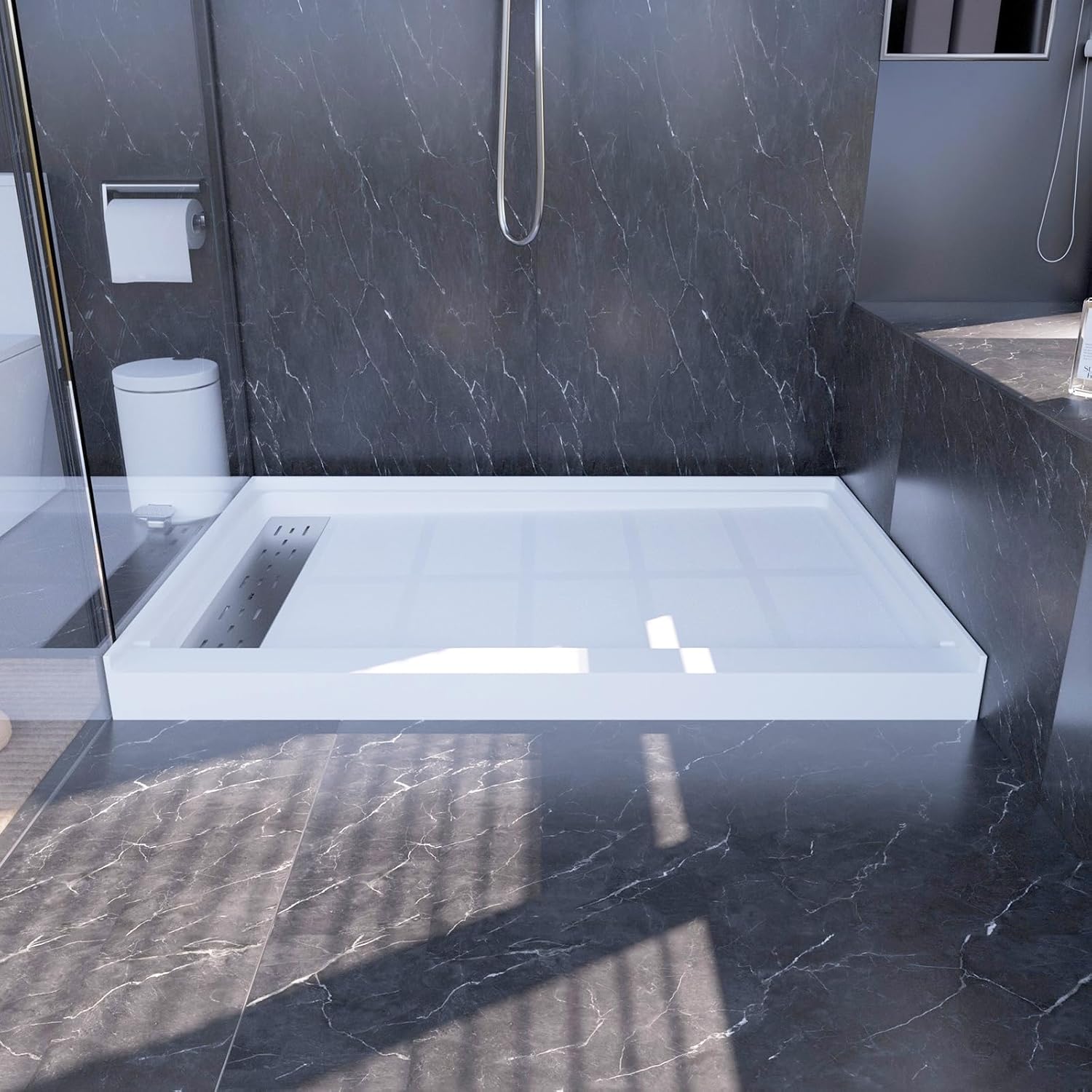 Gotland W 60" x D 32" x H 4" White Shower Base with Left Drains ...