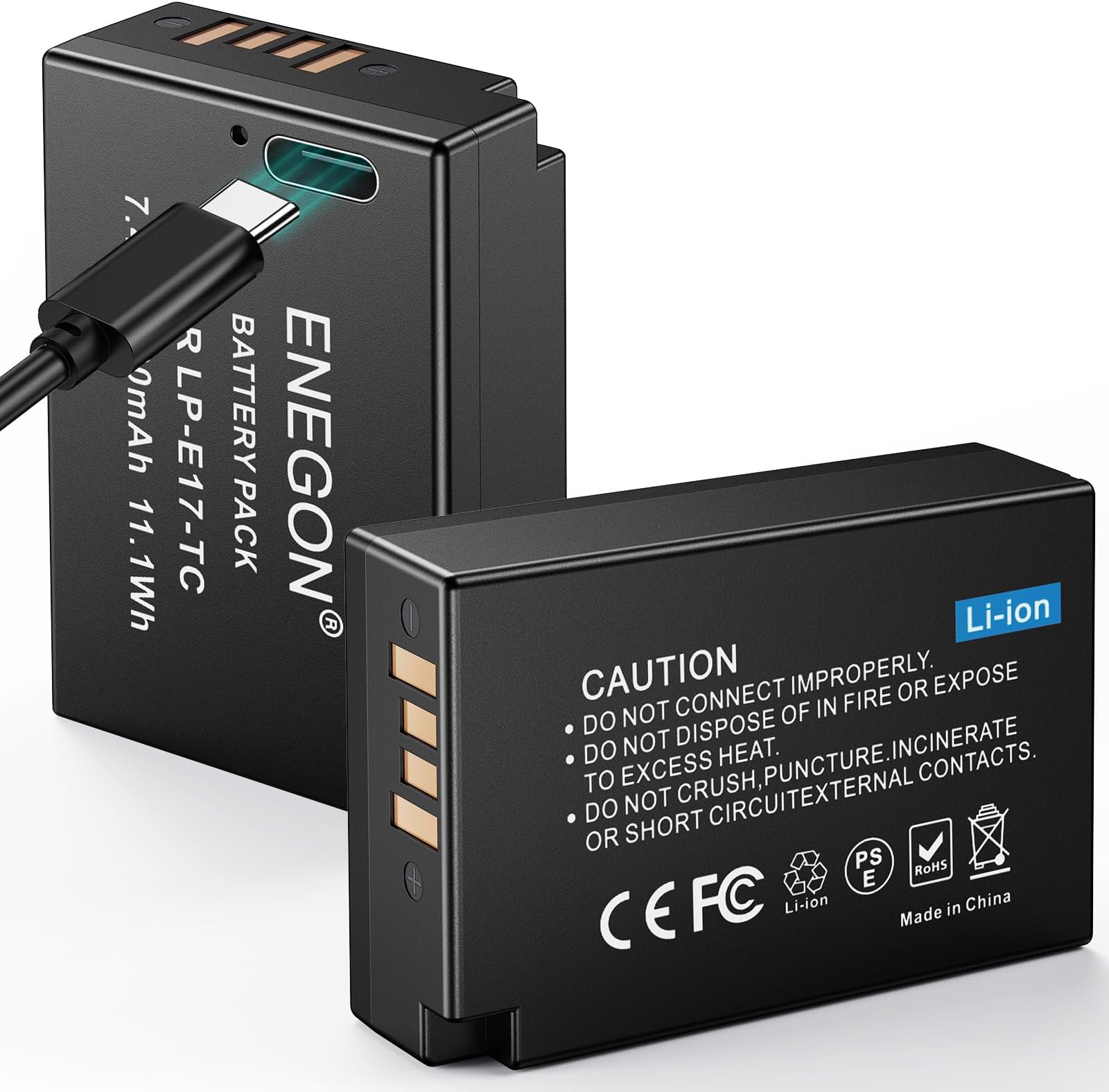 ENEGON LP-E17 Batterie a ricarica diretta tipo C 1500mAh (2 Pezzi) per ...