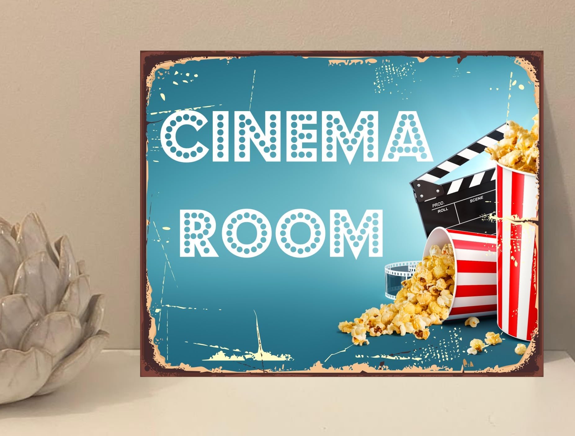 SUPERDANT Popcorn Tin Sign Hot& Fresh Metal Tin Sign Theater Metal Sign ...