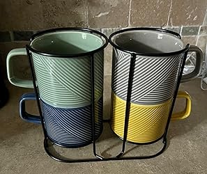 Amazon.com: Adewnest Stackable Coffee Mugs with Rack : Ceramic Coffee ...