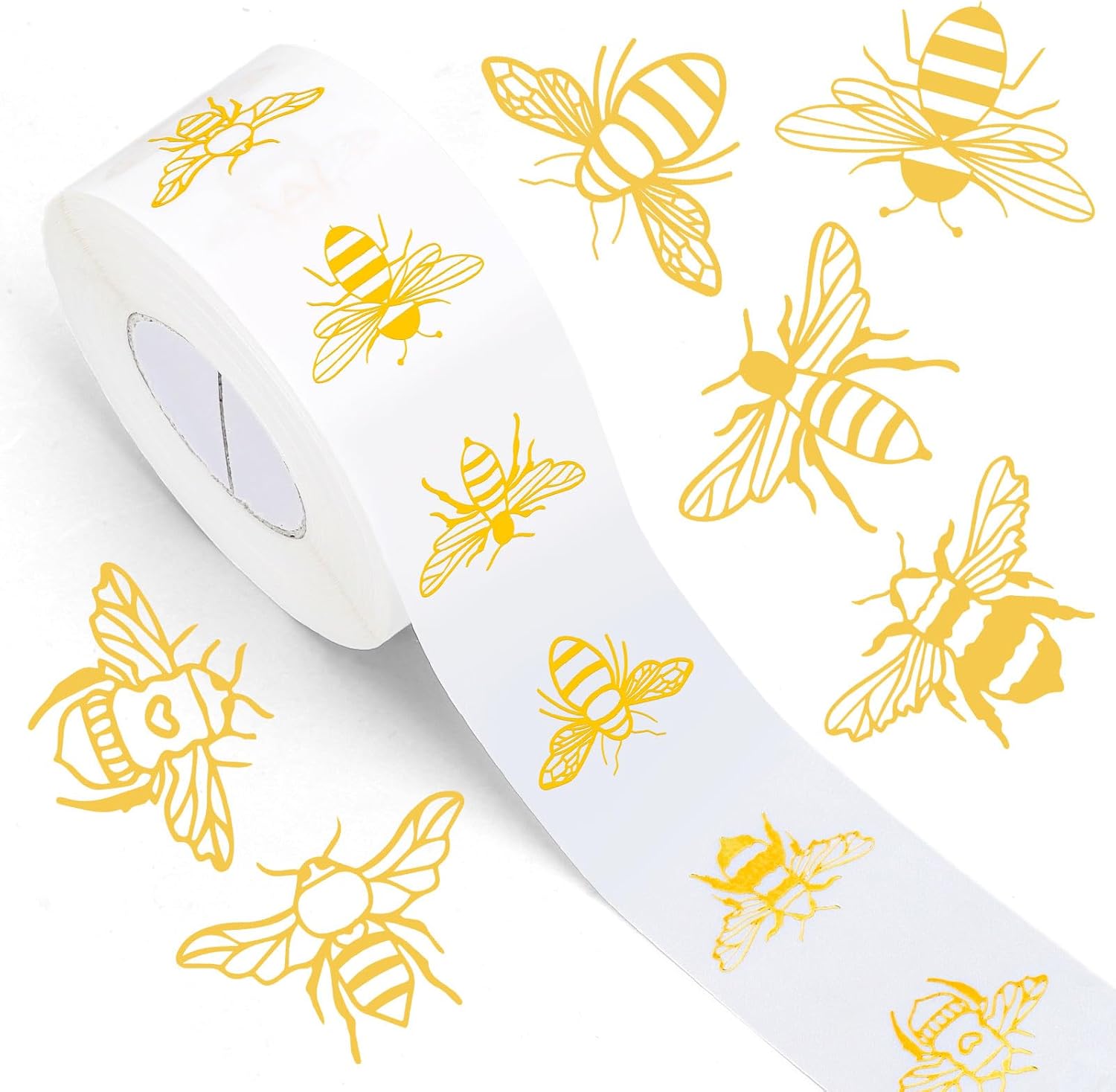 Amazon.com: FYSUIMU 1000Pcs Clear Bee Stickers Roll Gold Foil Bumble ...