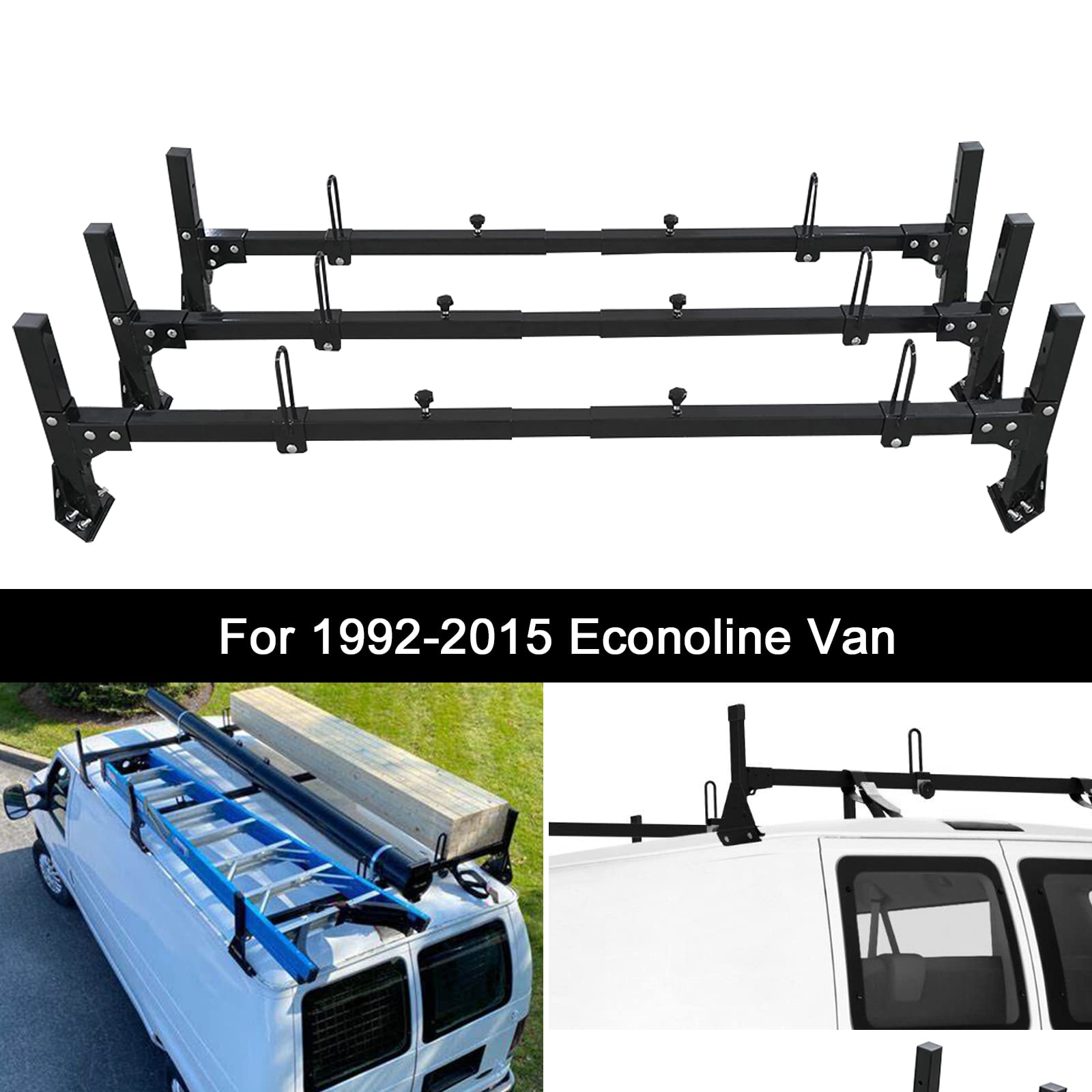 Peforway Van Ladder Racks, Van Roof Rack Steel 3 Bars for Ford E150 250 ...