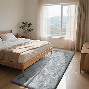 Amazon.com: Soft Runner Rugs for Bedroom, Grey 3x7 Area Rugs Fluffy Rug ...
