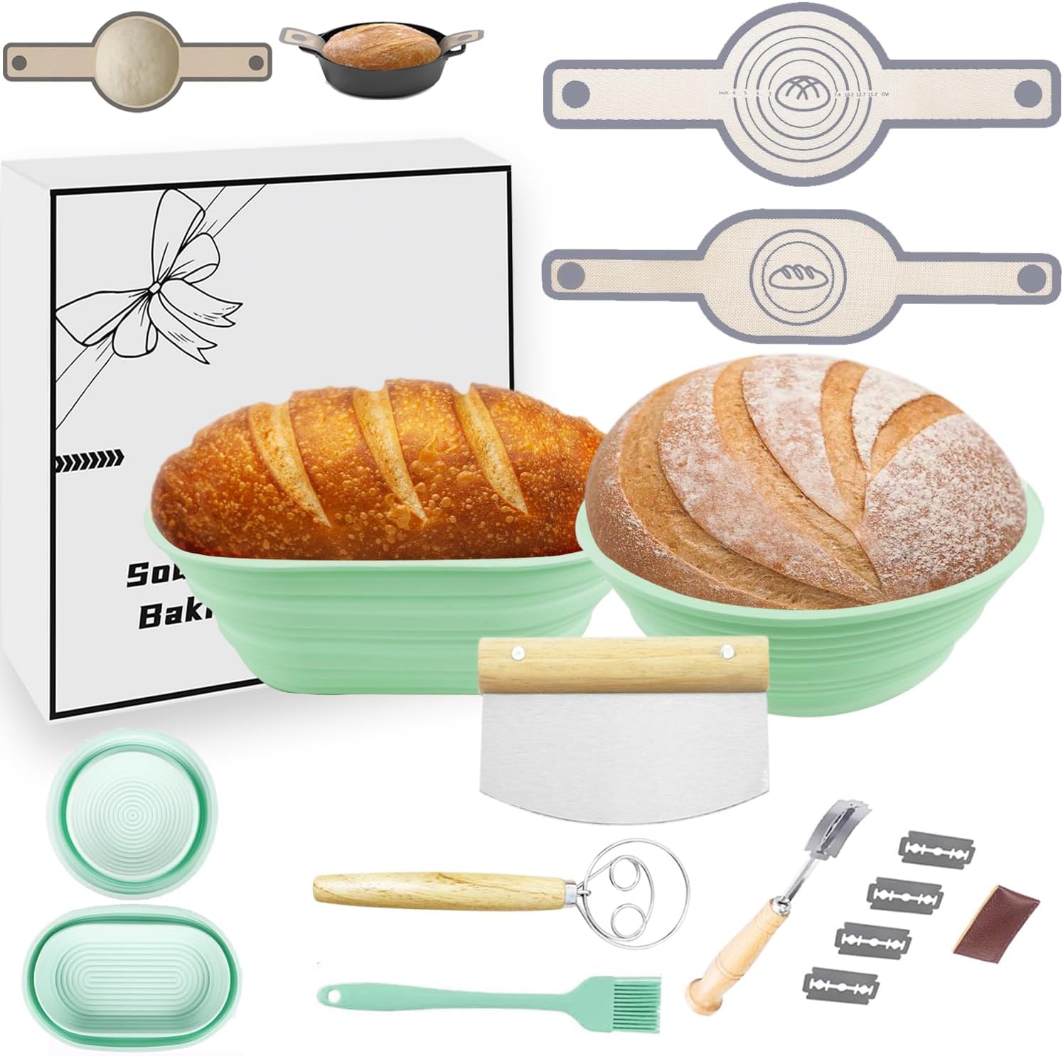 Amazon.com: KITMAL Sourdough Bread Baking Supplies, Silicone Banneton ...
