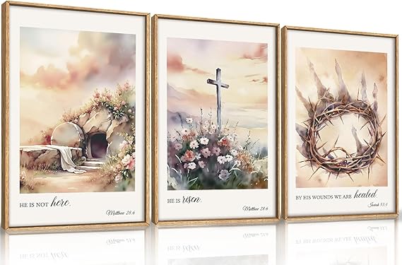 Amazon.com: Ausril Vintage Christian Cross Framed Wall Art Set, Jesus ...