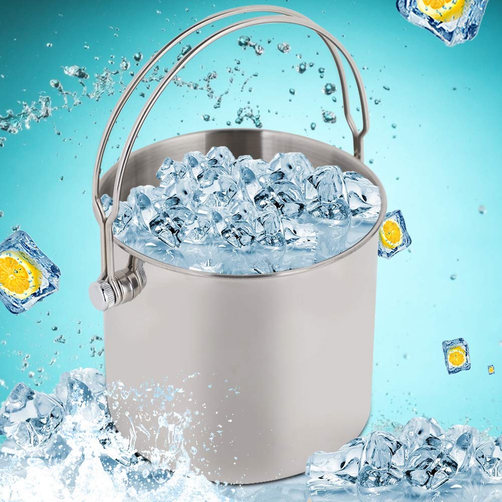 Ice Bucket Stainless Steel Ice Container Bucket 2L Portable Red Wine ...