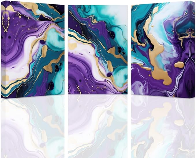 Amazon.com: SWQYLB 3-Piece Abstract Marble Canvas Prints - Purple Wall ...