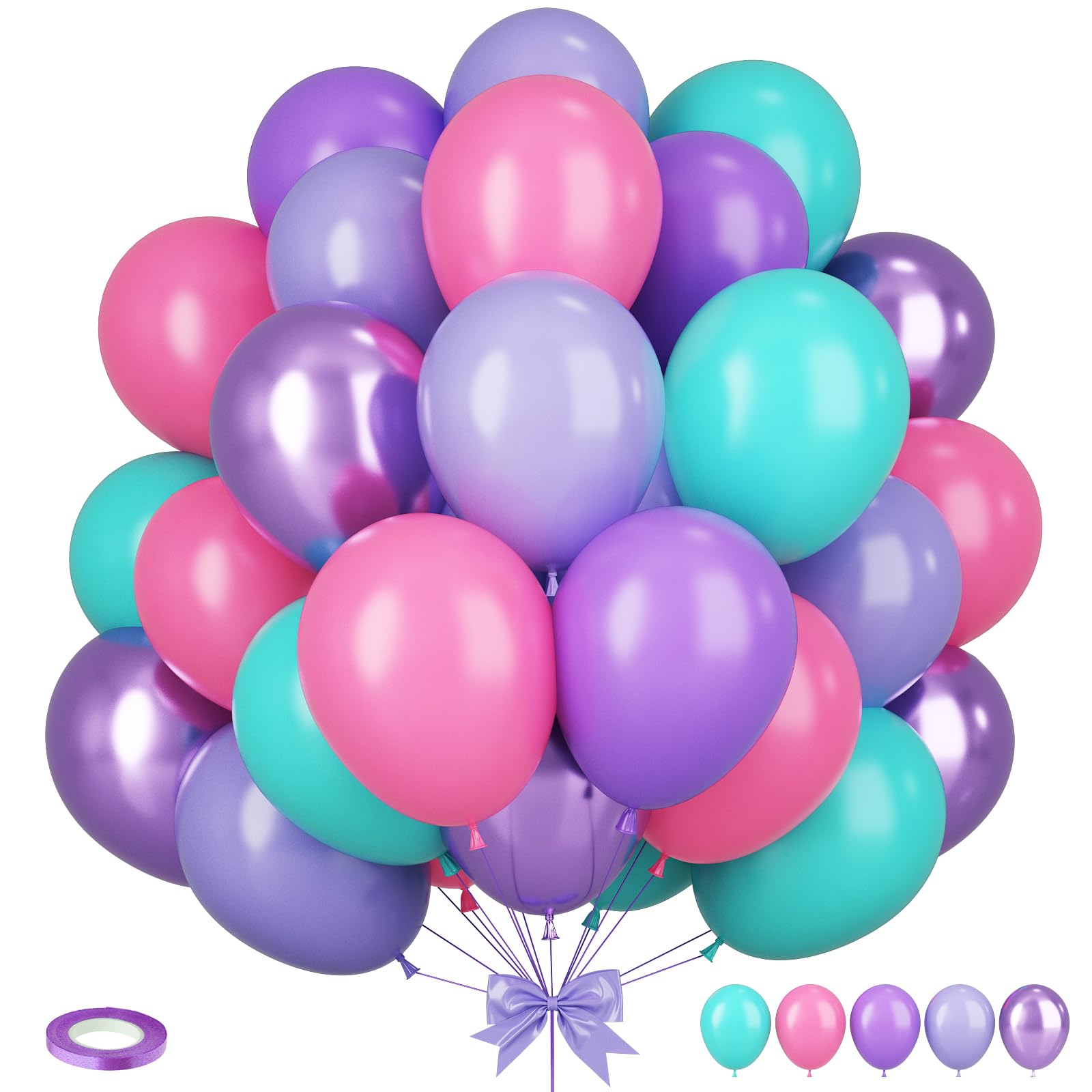 Amazon.com: Pink Purple Blue Balloons, 12 Inchs Pink Teal Blue Purple ...