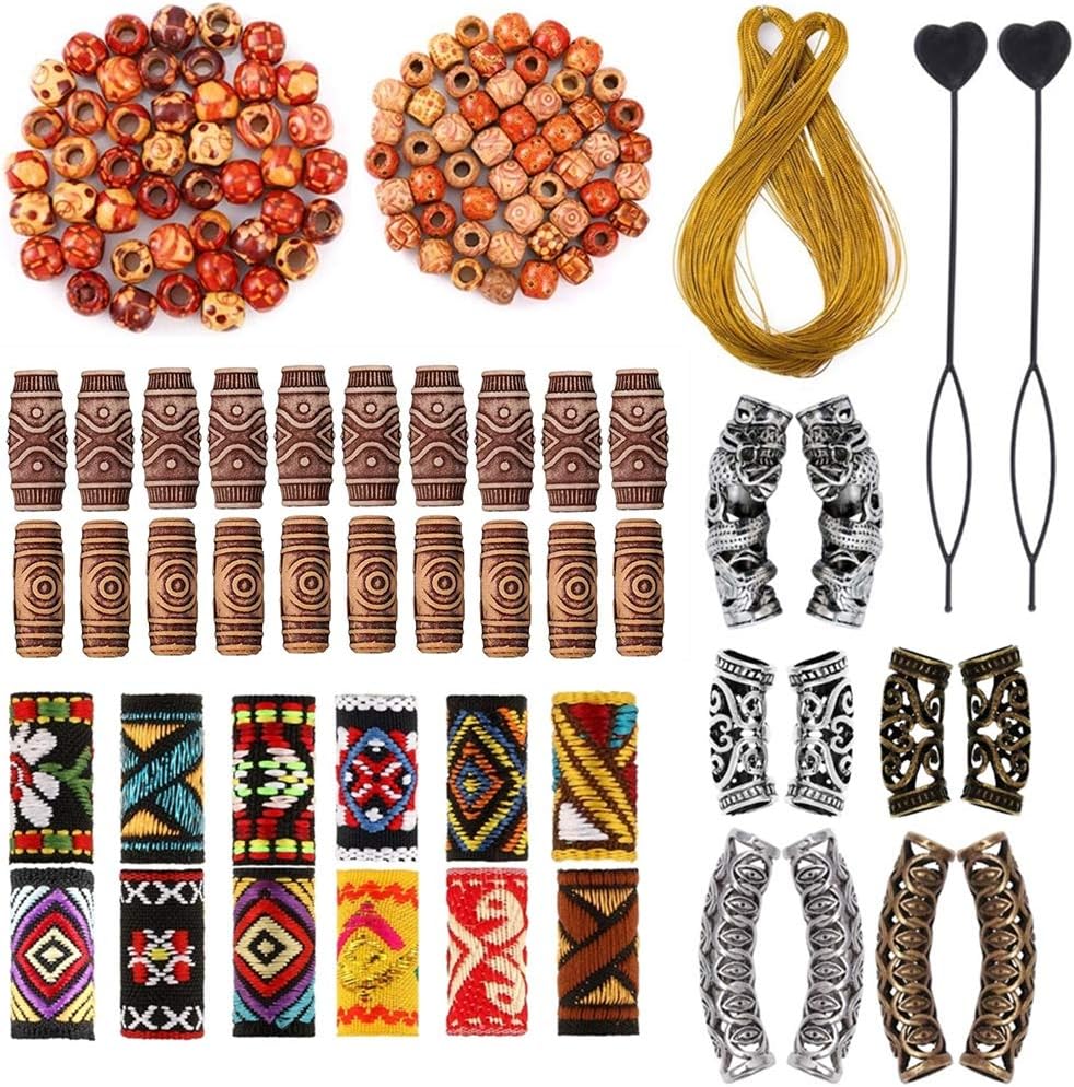 Amazon.com : Hair Tube Beads, 60 Pieces Imitation Wood Beads Dreadlock ...