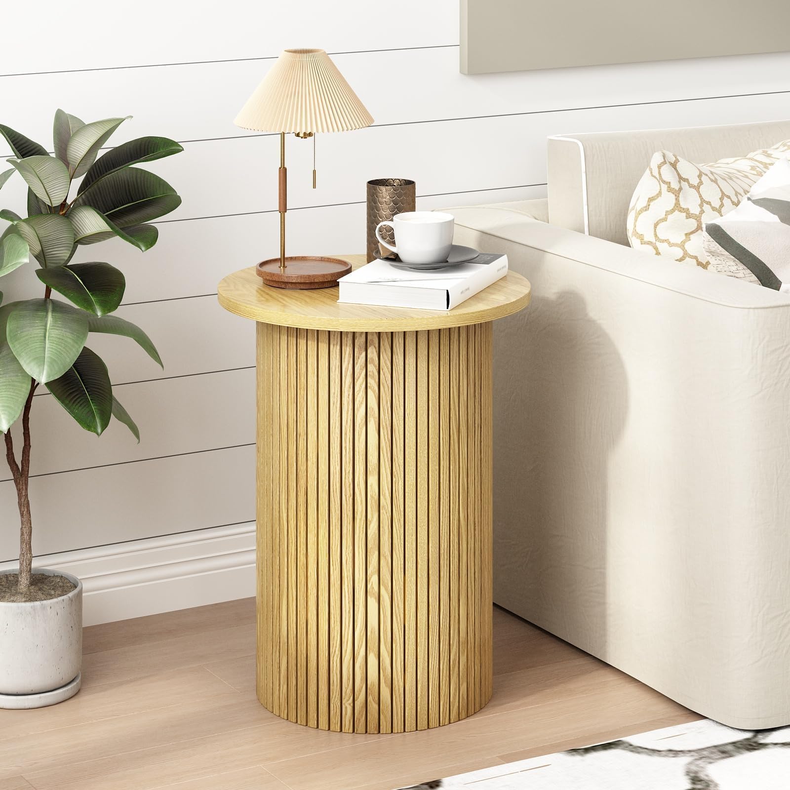 Snapklik.com : Round Fluted End Table, Small Accent Pedestal Side Table ...