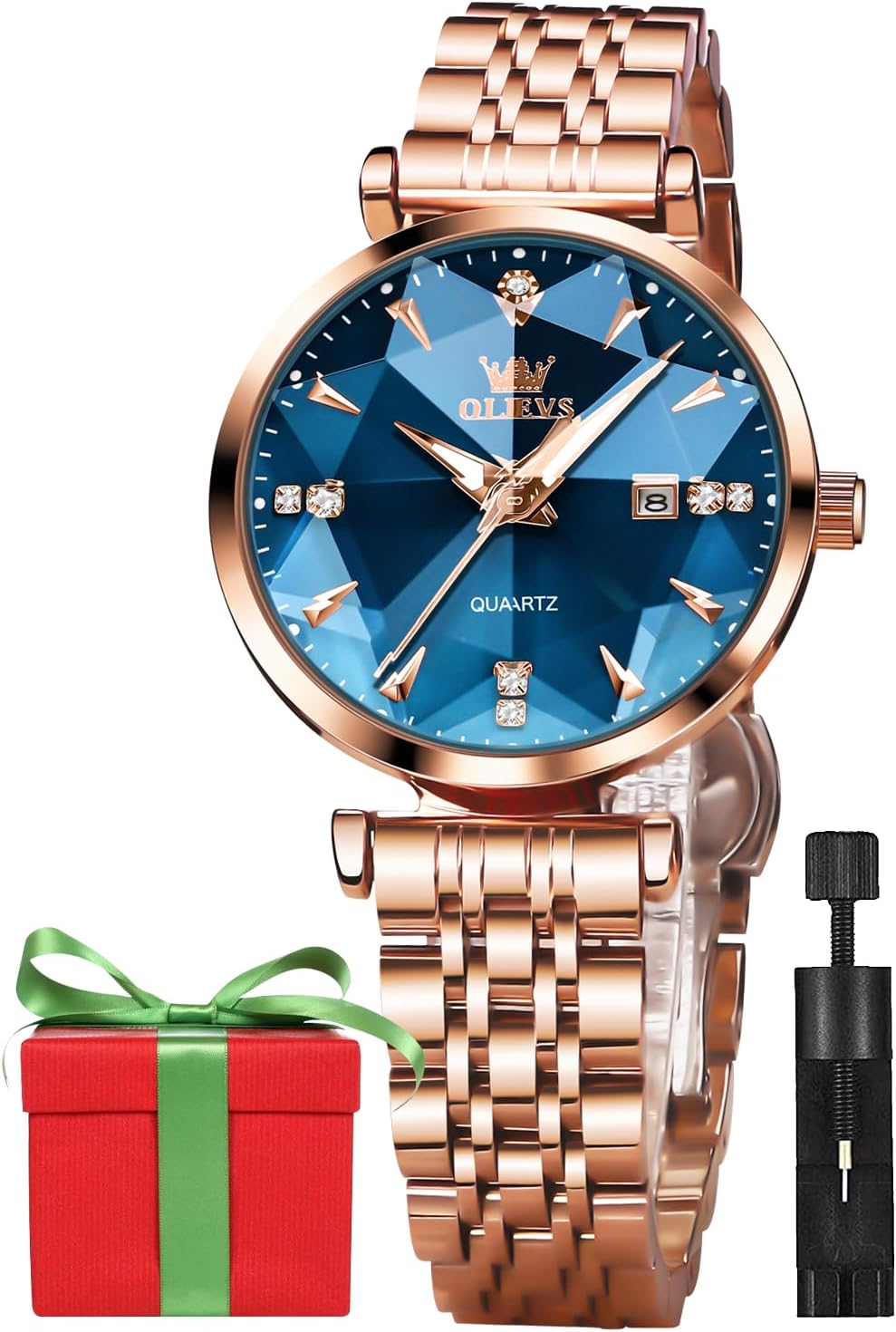 OLEVS Women Watch Fashion Rose Gold Diamond Analog Quartz Female Watch ...