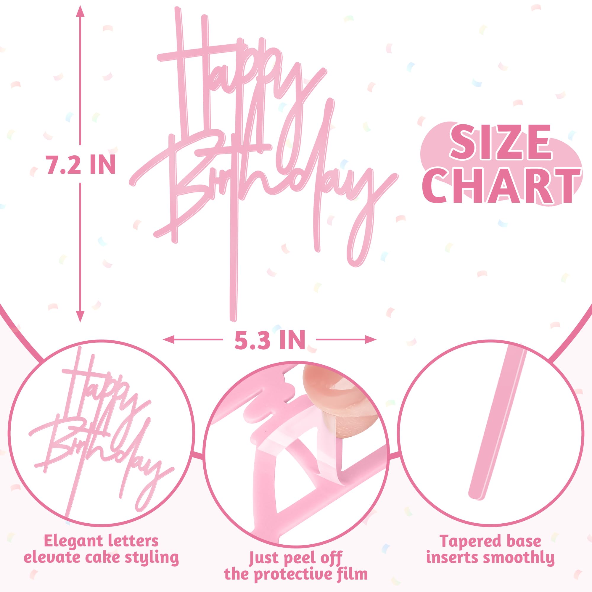 Snapklik.com : 1PCS Pink Birthday Cake Topper, 5.3 X 7.2Inches Happy ...