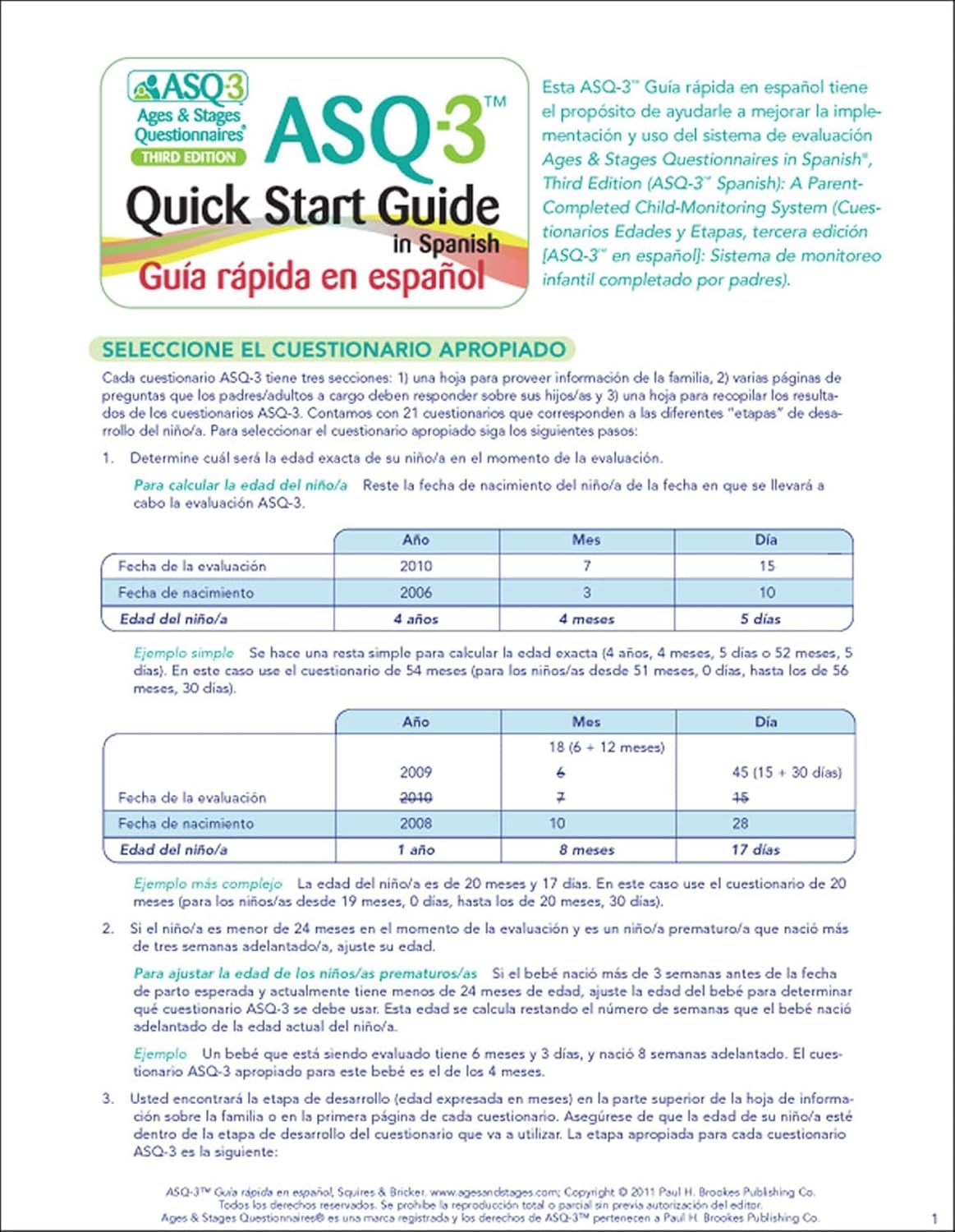 Buy Ages & Stages Questionnaires® (ASQ®-3): Quick Start Guide (Spanish ...