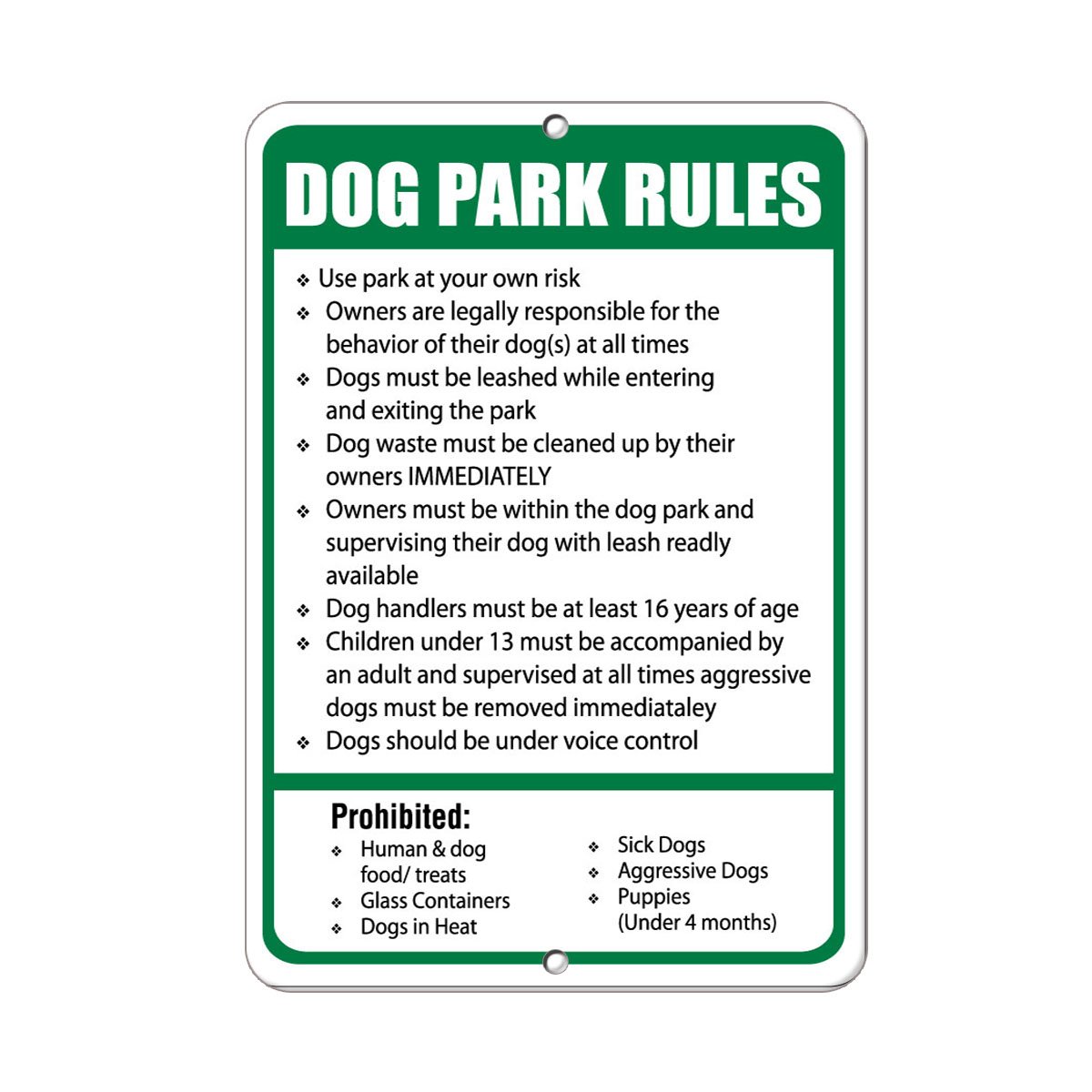 Amazon.com: Aluminum Vertical Metal Sign Multiple Sizes Dog Park ...