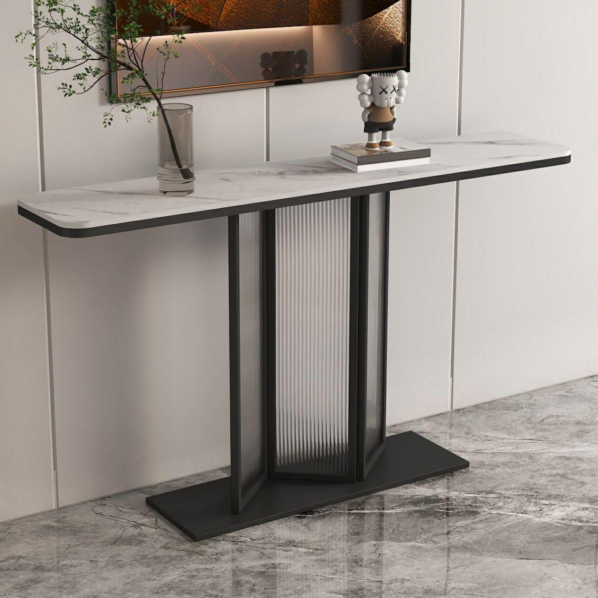 Vandana Interiors Modern 39" Rectangular Console Table with White Stone ...