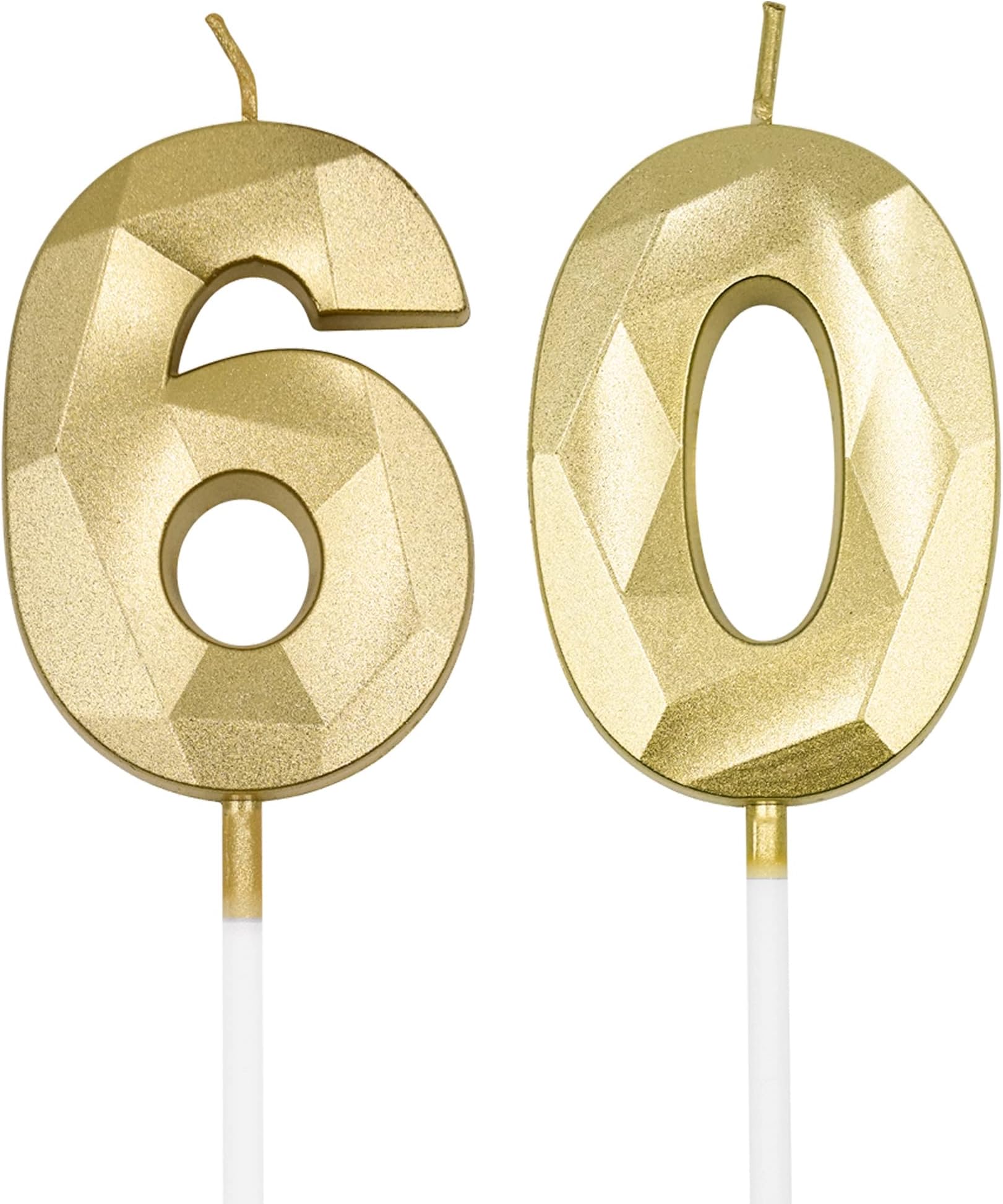 Amazon.com: 60th Birthday Candles, Champagne Gold Number 60 Candle for ...