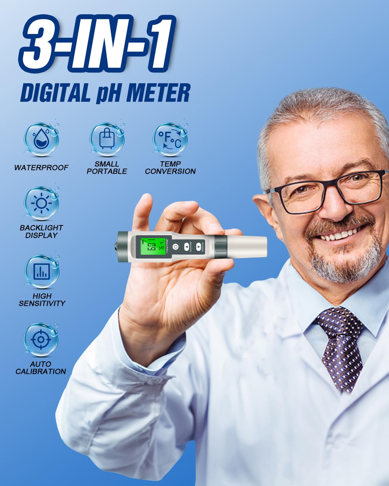 Snapklik.com : TDS/pH/Temperature 3-in-1 pH Meter For Water, 0-14 pH ...