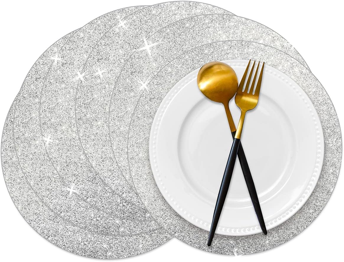 Amazon.com: 50 Pieces Silver Glitter Paper Place Mats Sparkle 14 ...