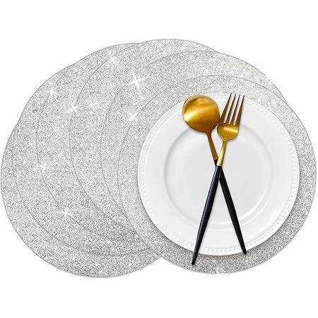 Amazon.com: 50 Pieces Silver Glitter Paper Place Mats Sparkle 14 ...