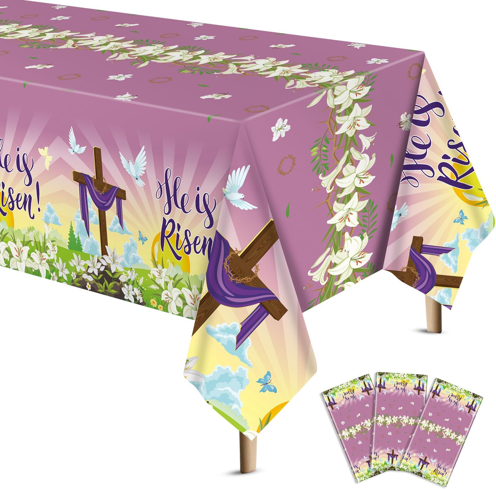 Amazon.com: Hafangry He is Risen Tablecloth Easter Christian Cross ...